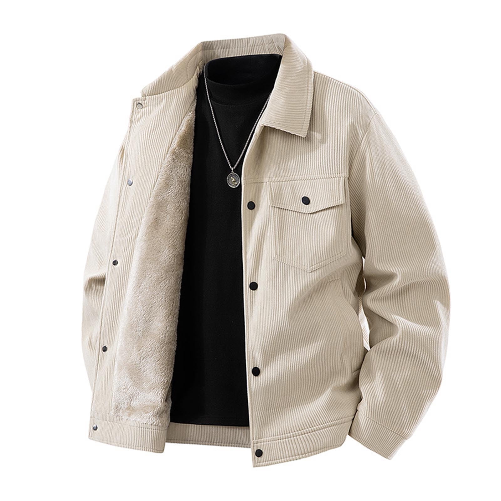 Rutainlusire Mens Trendy Warm Winter Fleece Lined Lapel Cargo Jackets ...