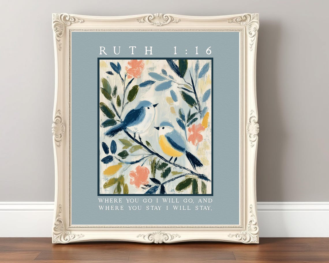 Ruth 1:16 Bible Verse Print Poster – Christian Art with Birds and ...