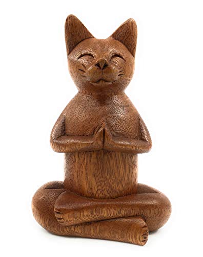 Ruth + Wilde Namaste Cat - Hand Carved Wood from Bali - Yoga Buddha Zen ...
