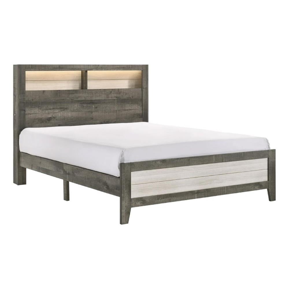 Ruthe Low Profile Queen Panel Bed with Built-In Lights- Ash Gray Wood ...