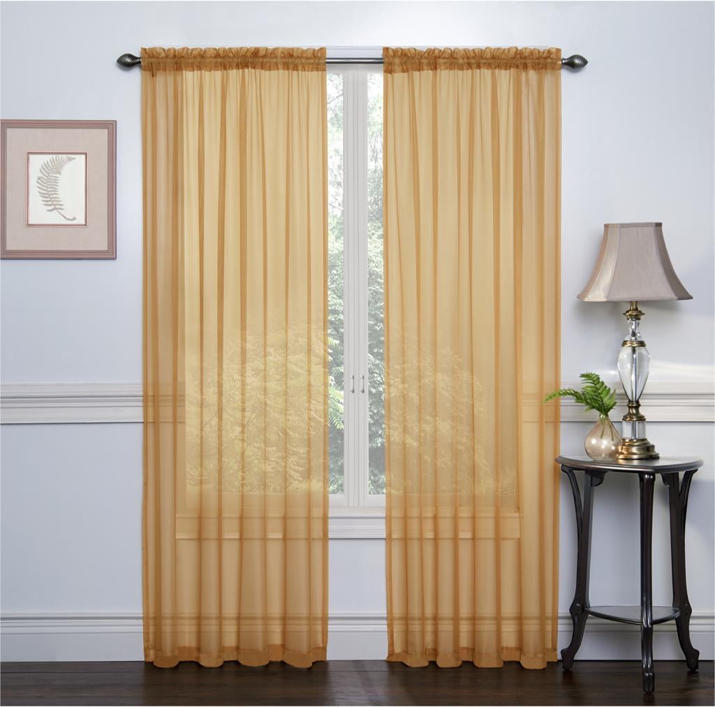 Ruthy's Textile Gold Sheer Curtains Set Window Panel Drape Pair 104" X ...
