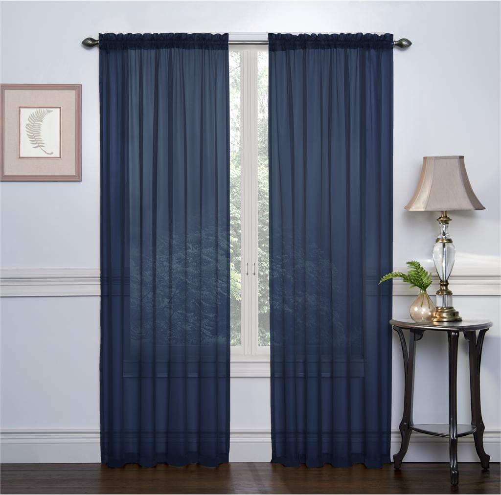 Ruthy's Textile Navy Sheer Curtains Set of 2 Window Panel Drape Pair 54 ...