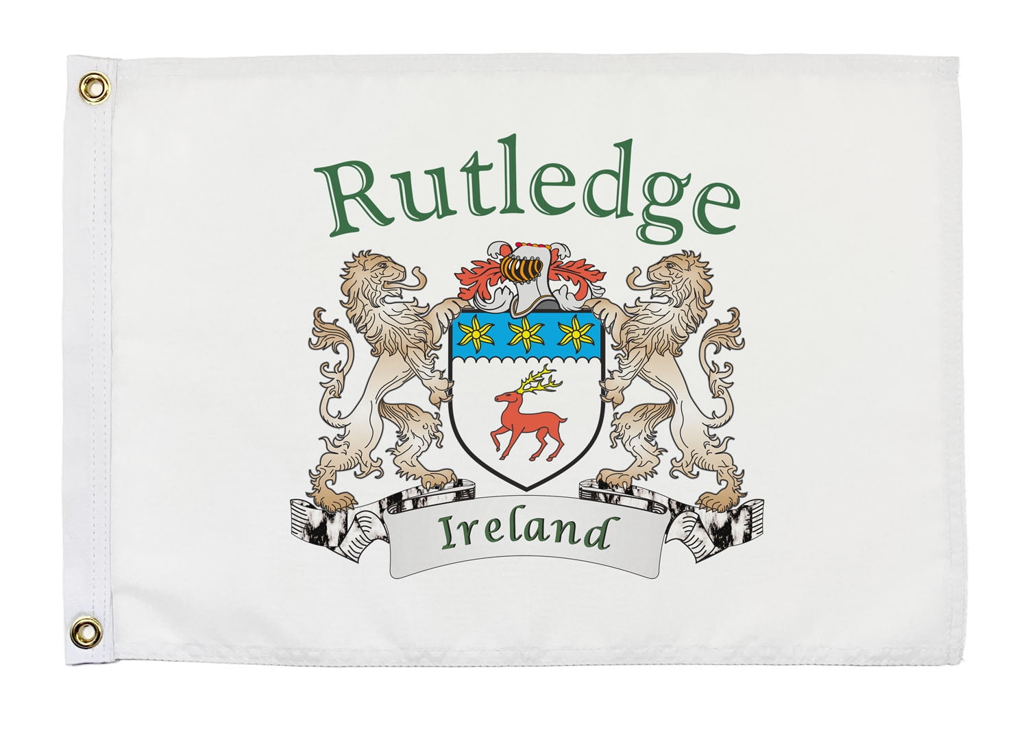 Rutledge Irish Coat of Arms Small White Flag - 16"x10.5" inches ...