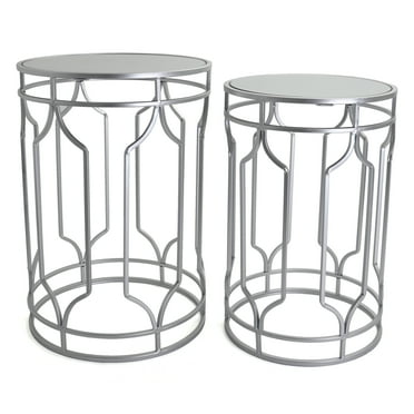 Steve Silver Tayside Rumfelt Round Glass Top End Table in Chrome ...