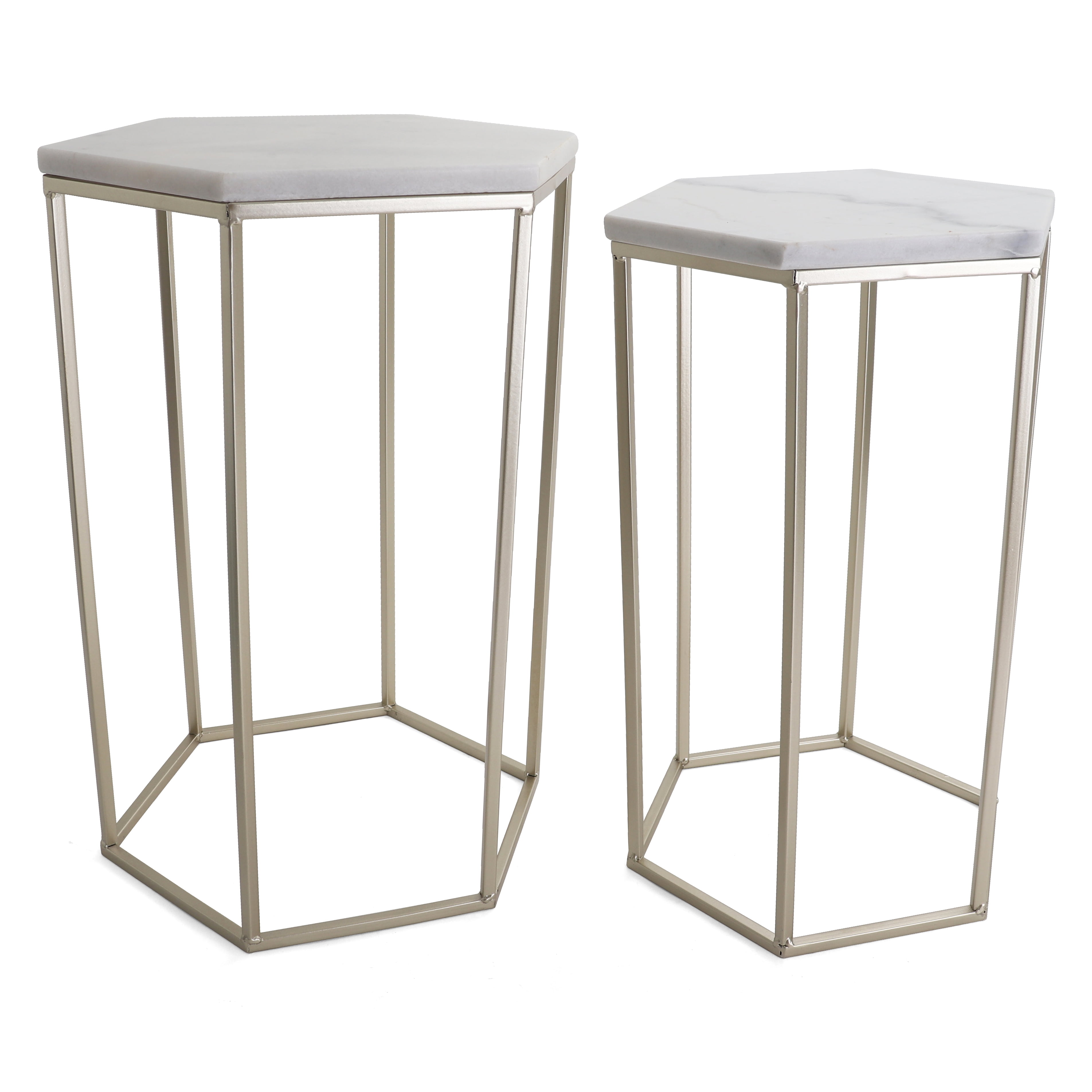 Rutledge & King Hexagon Nesting Marble End Table Set, Small Side Accent ...