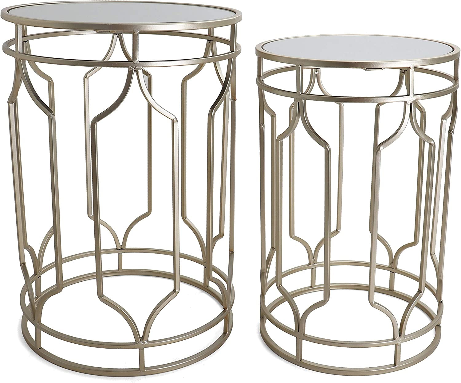 Rutledge & King Round End Table Set - Gold End Tables with Mirrored Tops - Nesting Round Accent ...