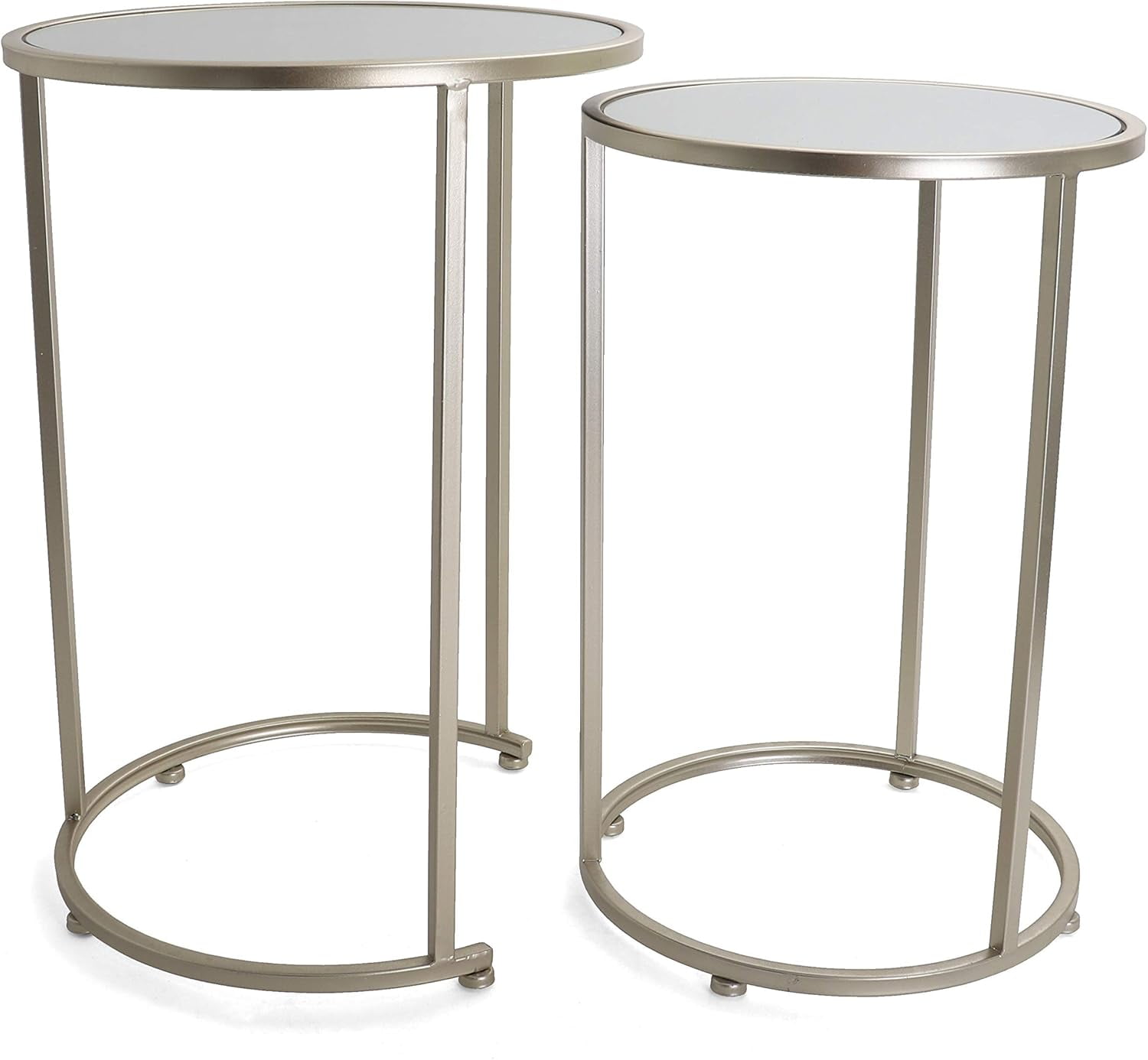 Rutledge & King Round End Table Set - Gold End Tables with Mirrored Tops - Nesting Round Accent ...