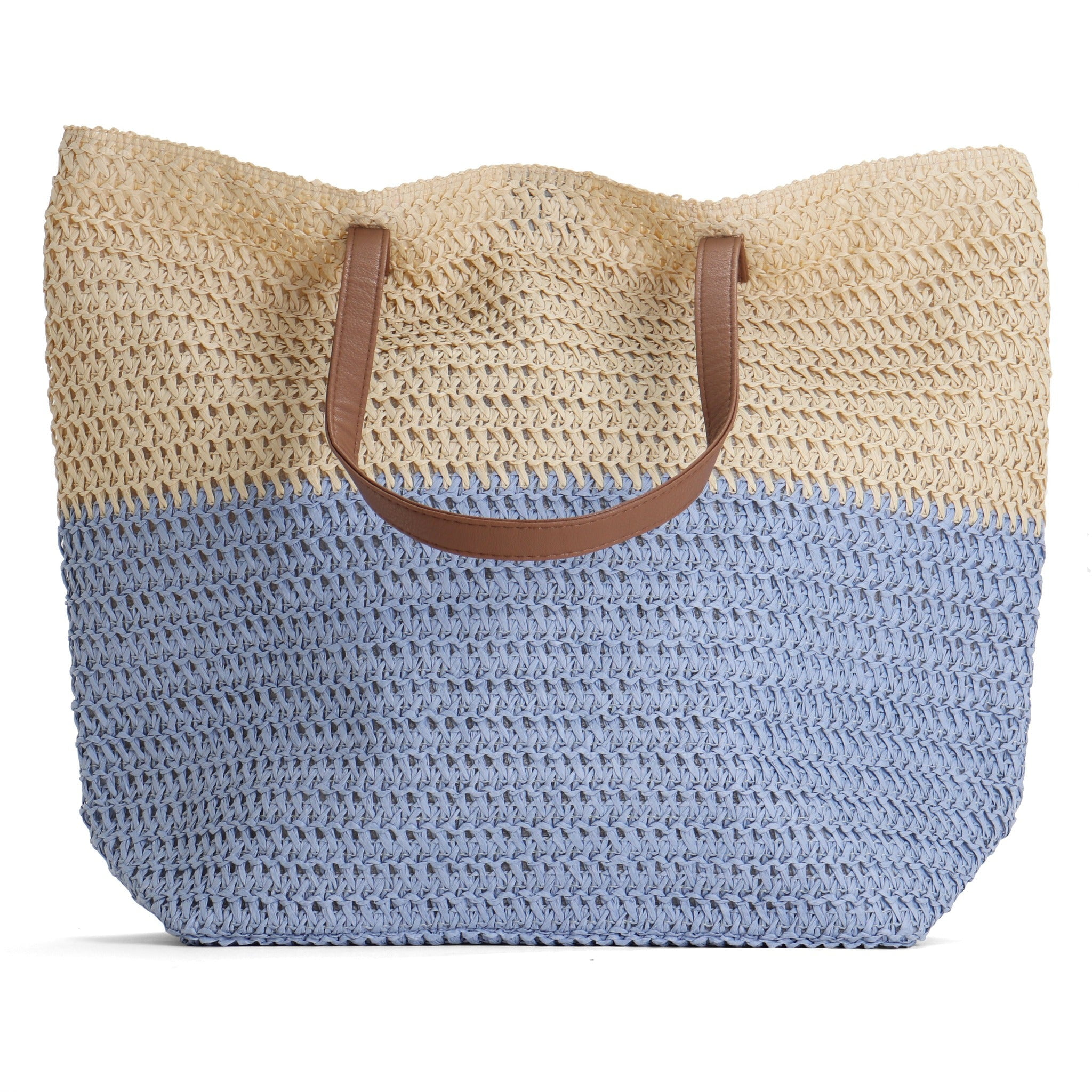 Rutledge & King Large Straw Beach Bag, Seafoam, Vegan Leather Handles ...