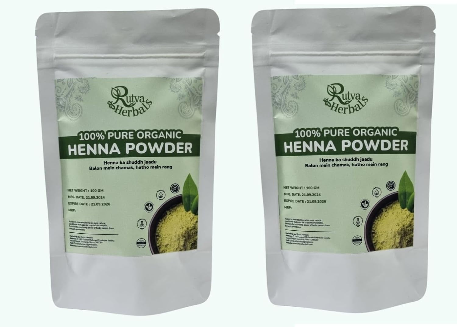 Rutva Herbal 100 Pure Organic Henna Powder Natural Hair Color Conditioner Safe for All Hair ...