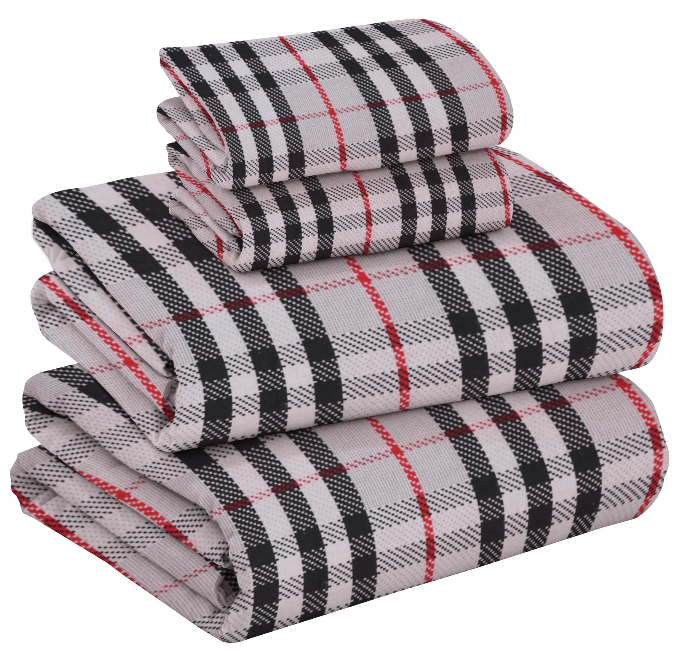 Ruvanti 100% Cotton 4 Piece Flannel Sheets Full Red Grey Plaid Moisture ...