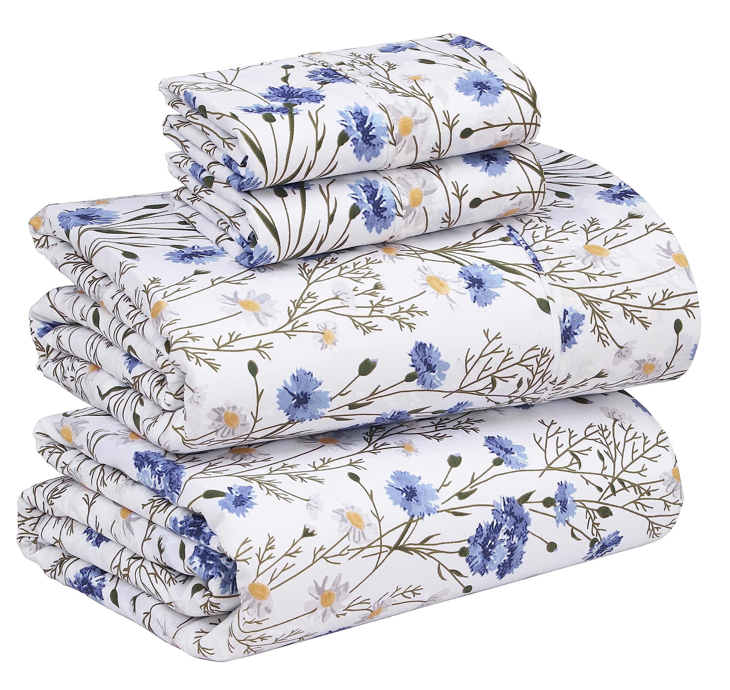 Ruvanti, Cotton Sheets, Queen Size, 16" Deep Pocket, Floral Design ...