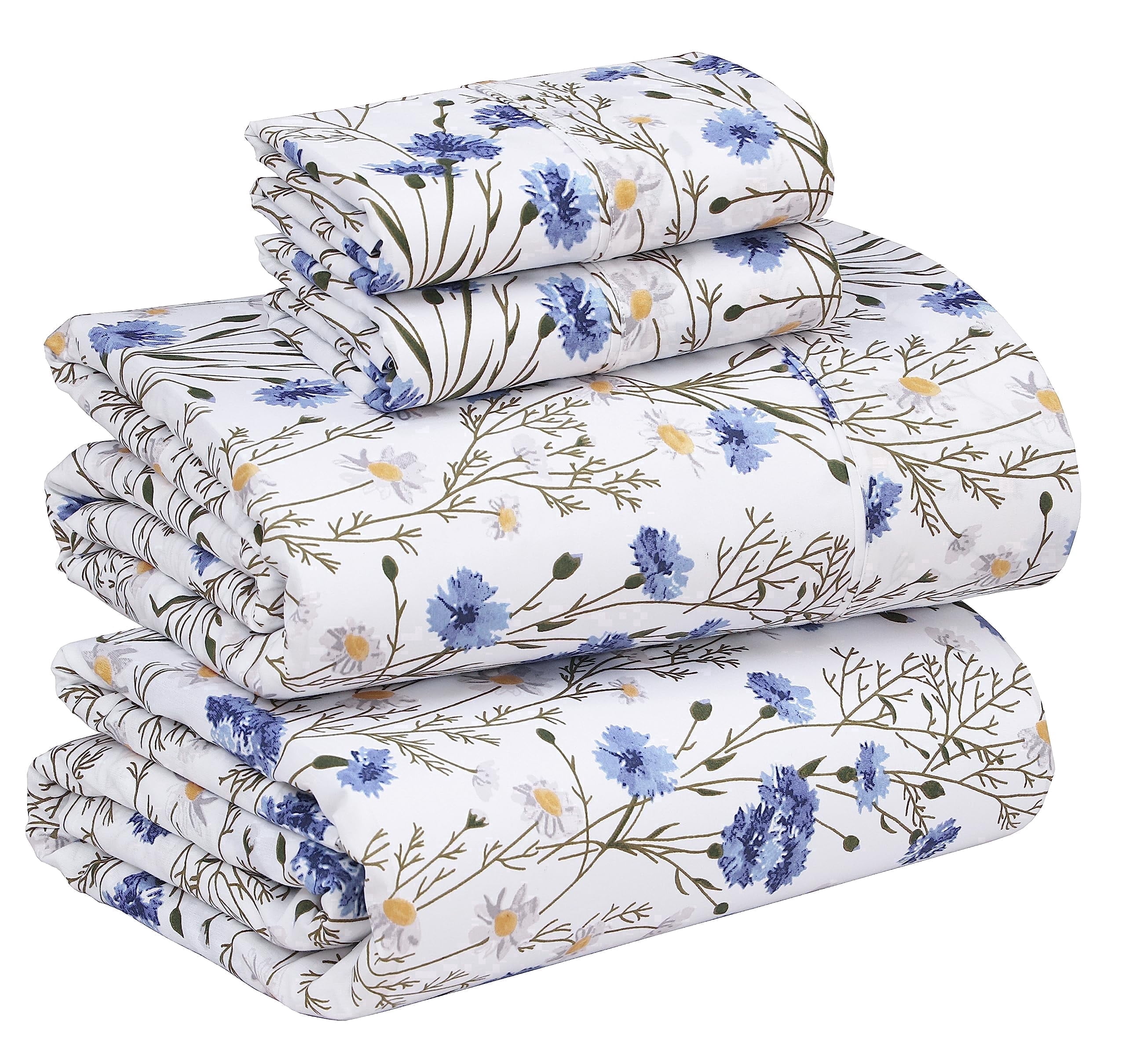 Ruvanti, Cotton Sheets, Queen Size, 16" Deep Pocket, Floral Design ...
