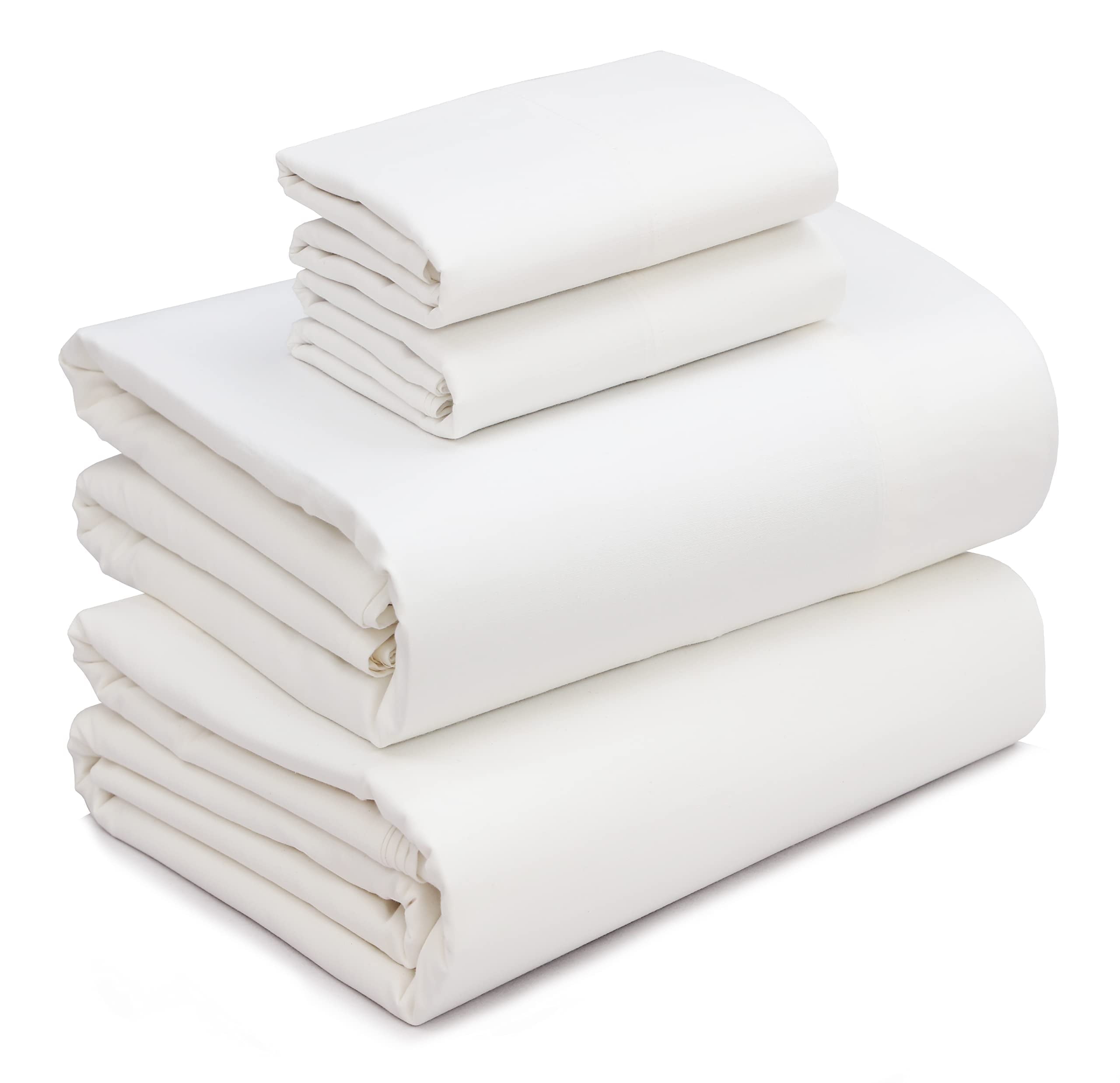 Ruvanti 100% Cotton Percale Sheets Queen Size Off White 4 Pieces 16 ...