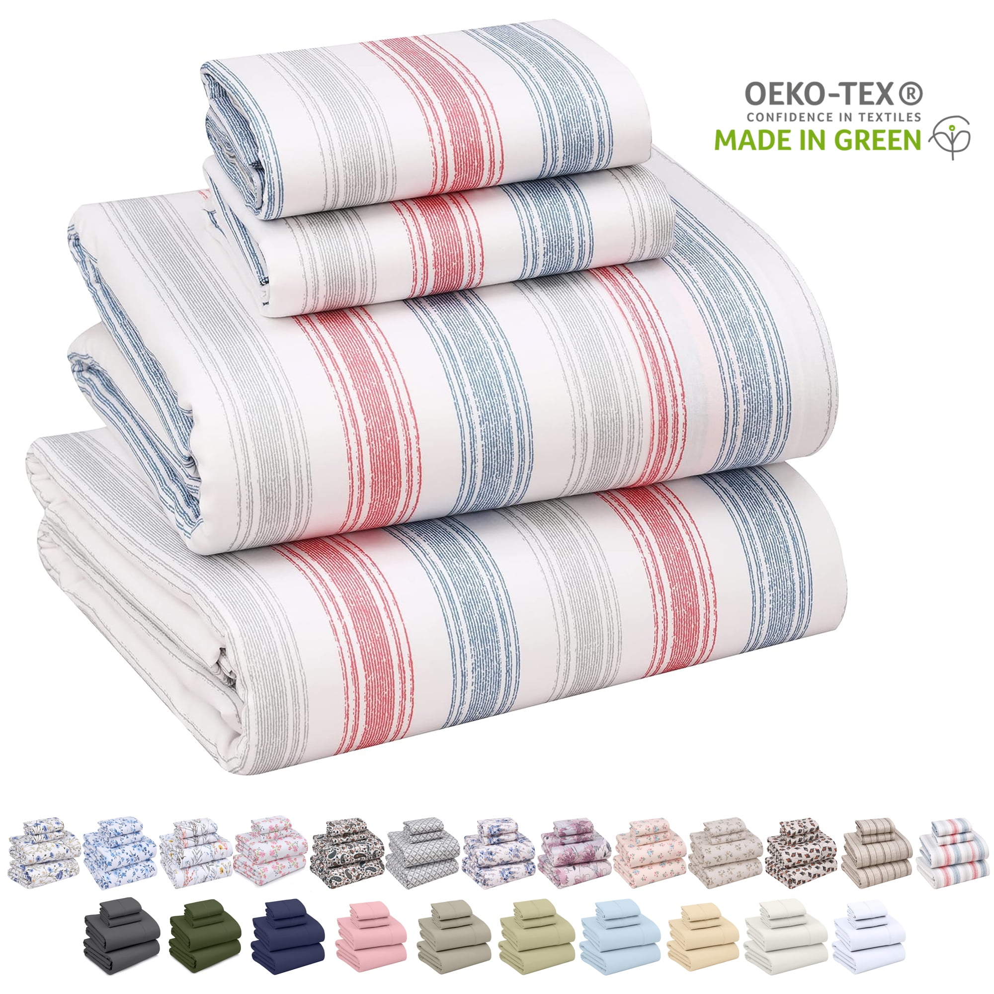 Ruvanti 100% Cotton Sheets - Queen & California Sets - Cooling Percale ...