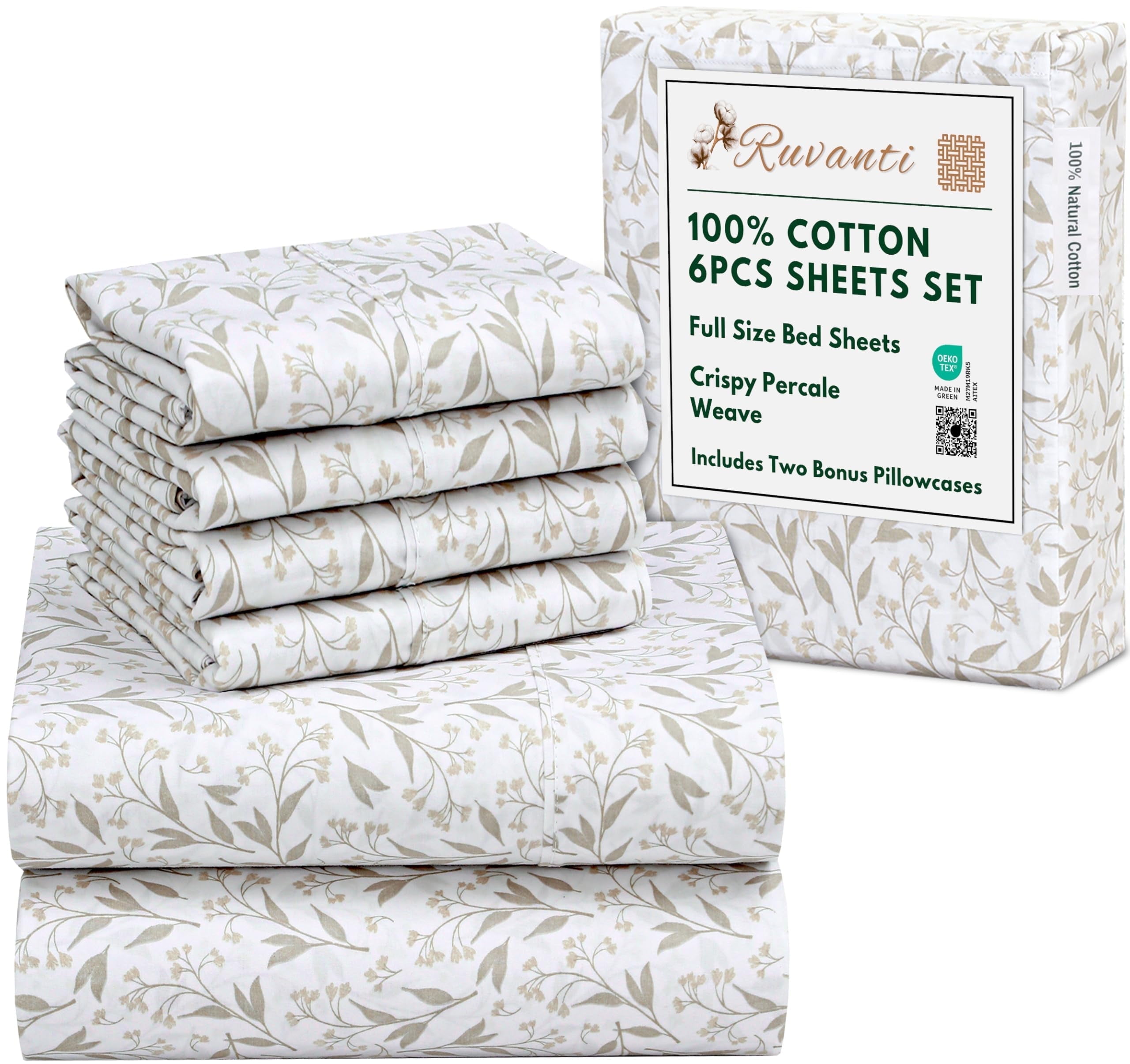 RUVANTI 6 Pcs Cotton Sheets - 100% Natural Cotton Soft, Lightweight ...