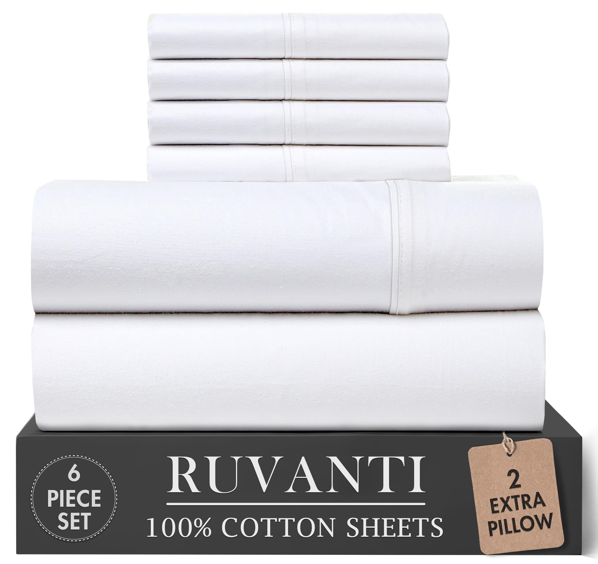 RUVANTI 100% Cotton Percale Sheets King Size 6 Piece Set, Cooling Bed ...