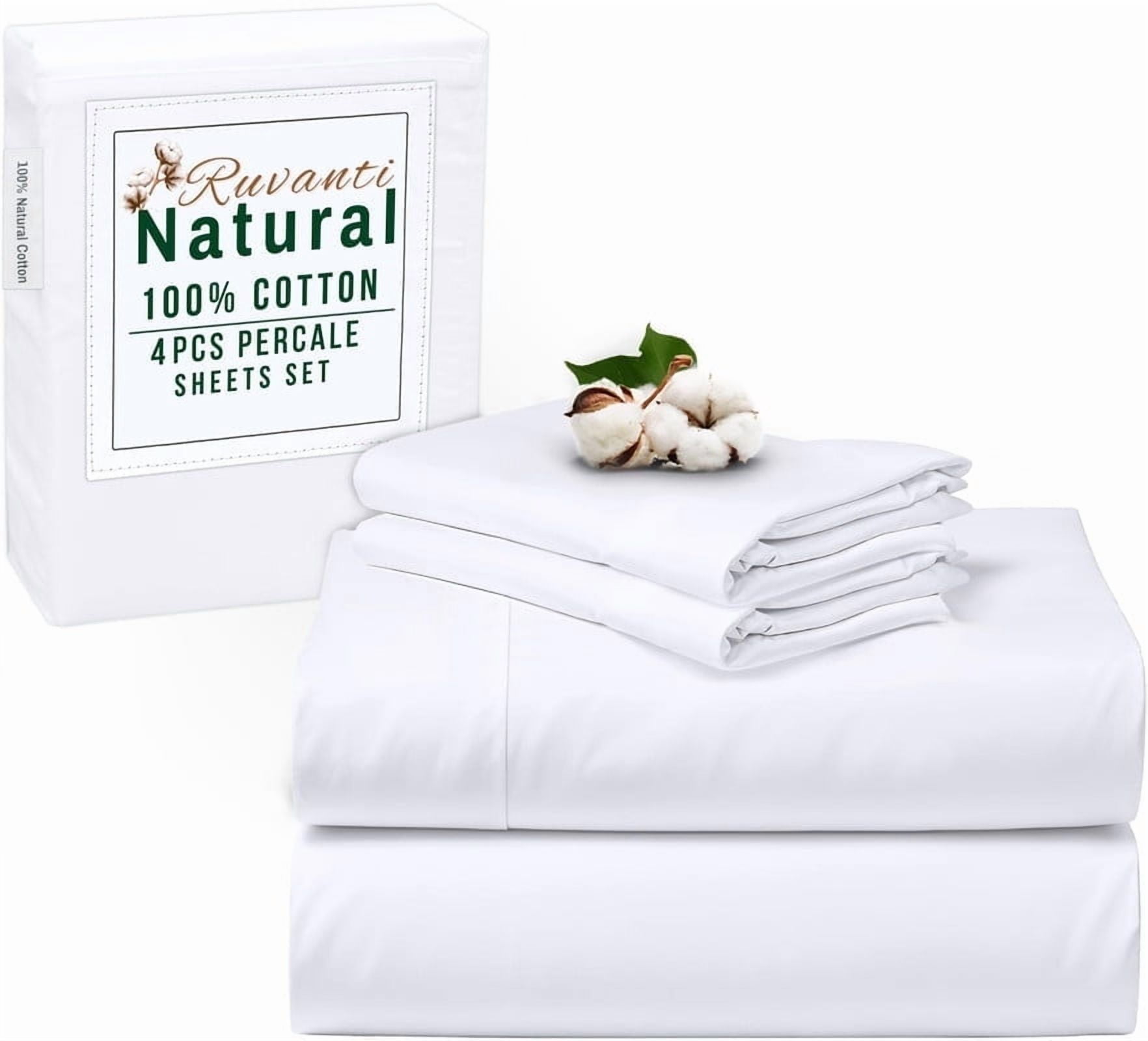 RUVANTI 4 Pcs Cotton Sheets - 100% Natural Cotton Soft, LightWeight ...