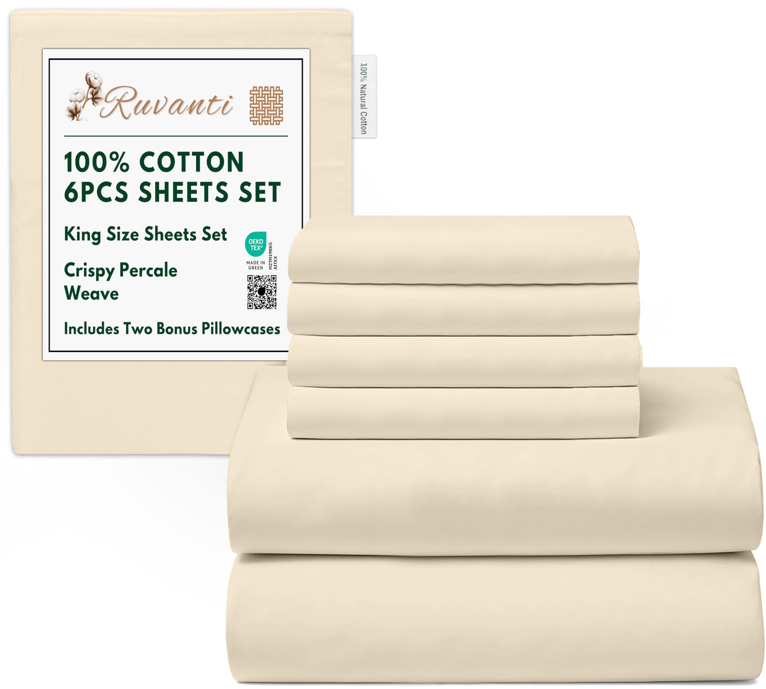 RUVANTI 6 Pcs Cotton Sheets - 100% Natural Cotton Soft, Lightweight ...