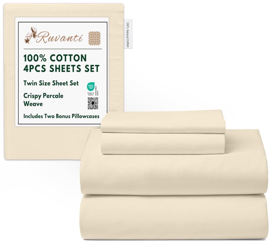 RUVANTI 4 Pcs Cotton Sheets - 100% Natural Cotton Soft, Lightweight ...