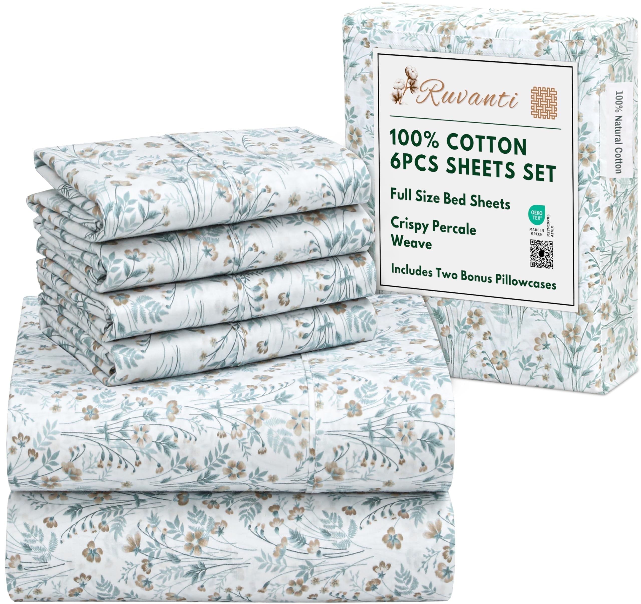 RUVANTI 6 Pcs Cotton Sheets - 100% Natural Cotton Soft, Lightweight ...