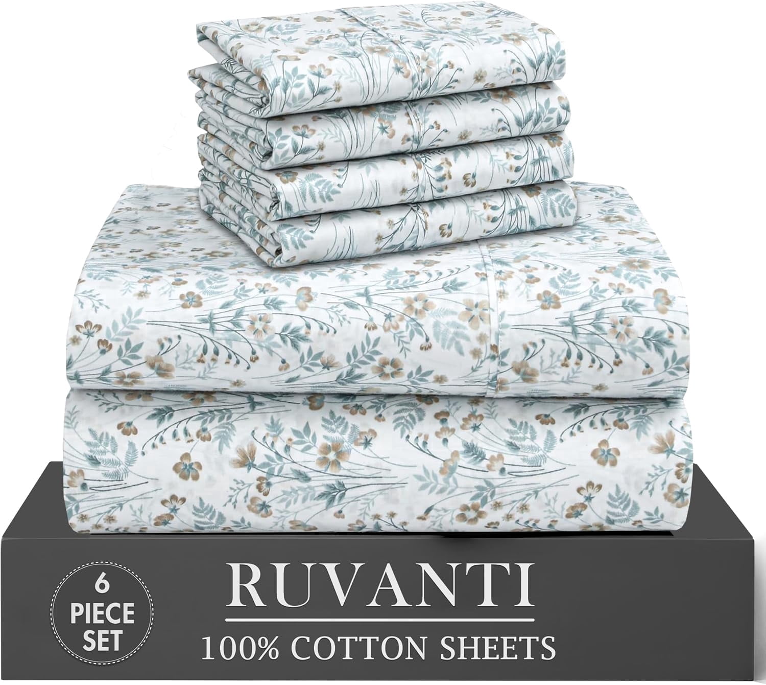 RUVANTI 6 Pcs Cotton Sheets - 100% Natural Cotton Soft, Lightweight ...