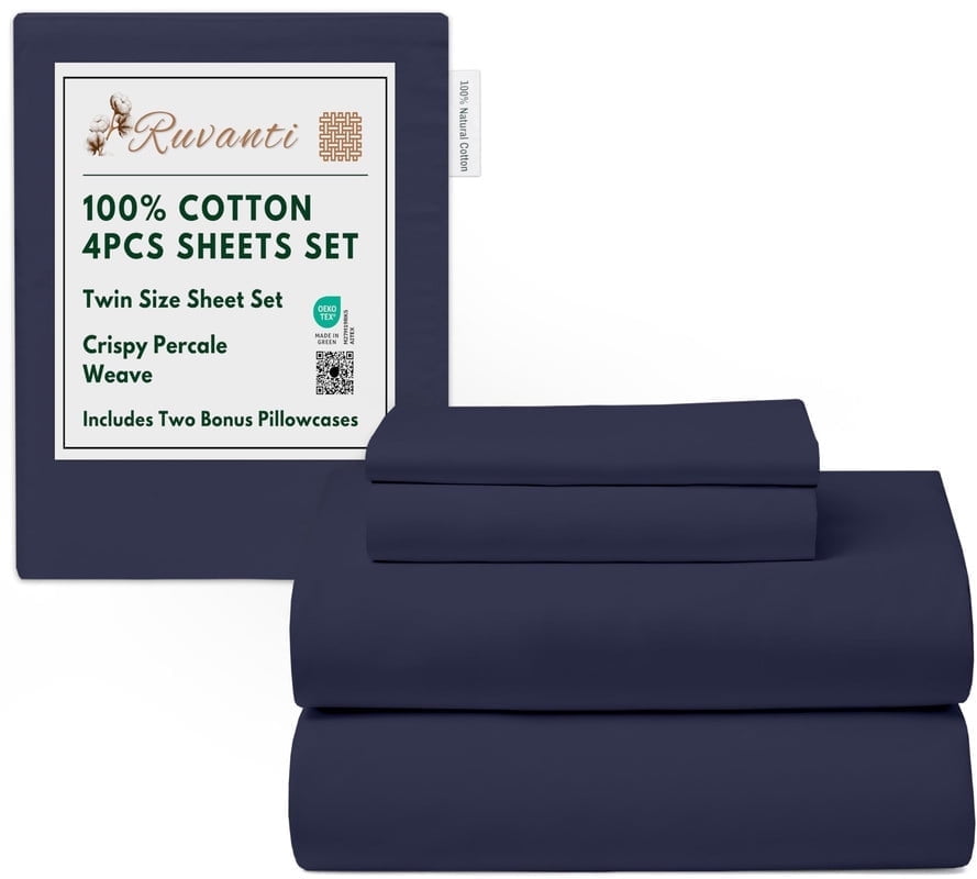 RUVANTI 4 Pcs Cotton Sheets - 100% Natural Cotton Soft, Lightweight ...