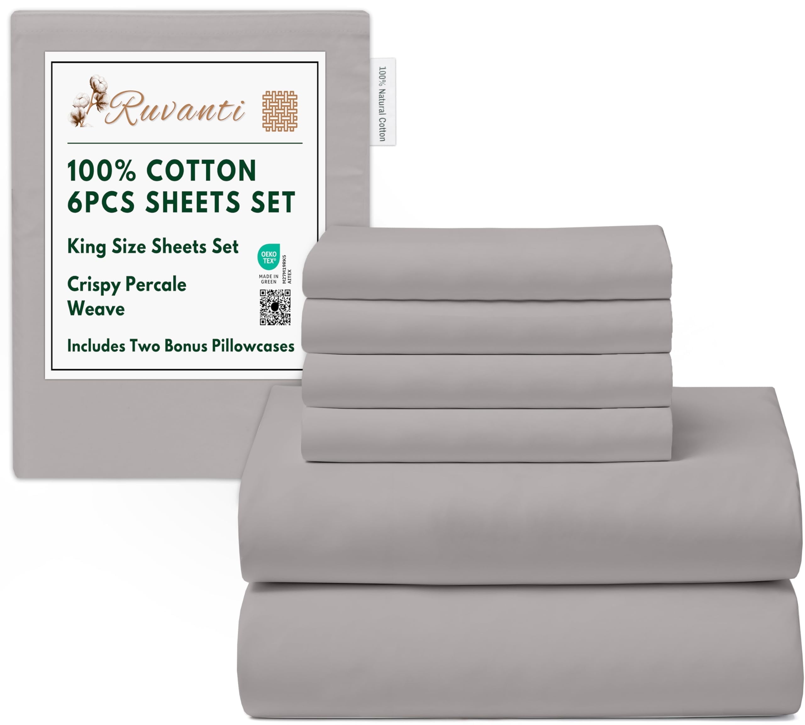 RUVANTI 6 Pcs Cotton Sheets - 100% Natural Cotton Soft, Lightweight ...