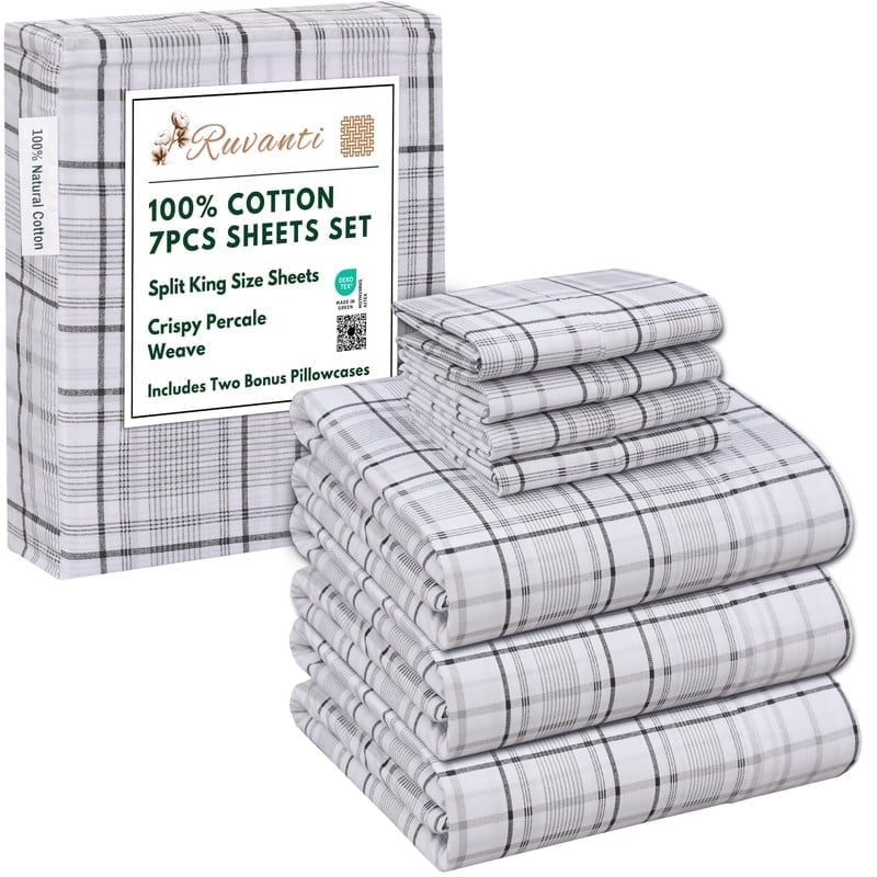 RUVANTI 100% Cotton Split King Sheets Sets for Adjustable Bed, 7 PCs ...