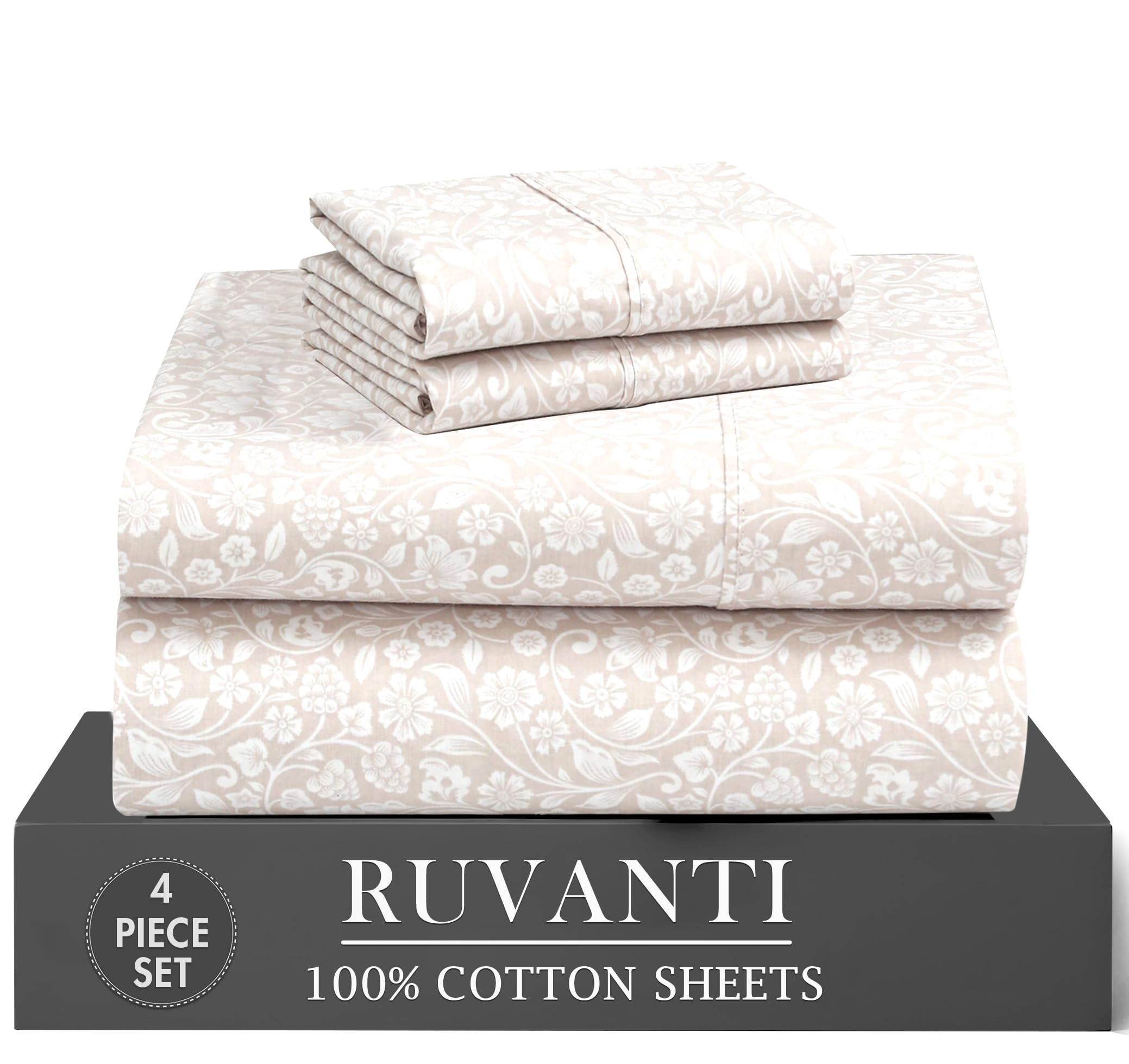 RUVANTI 4 Pcs Cotton Sheets - 100% Natural Cotton Soft, Lightweight ...