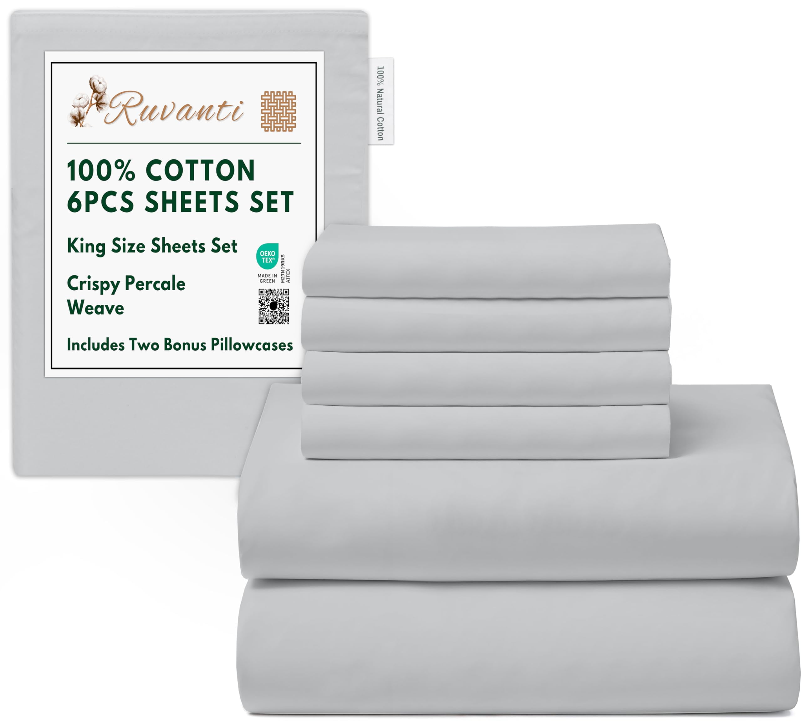 RUVANTI 6 Pcs Cotton Sheets - 100% Natural Cotton Soft, Lightweight ...