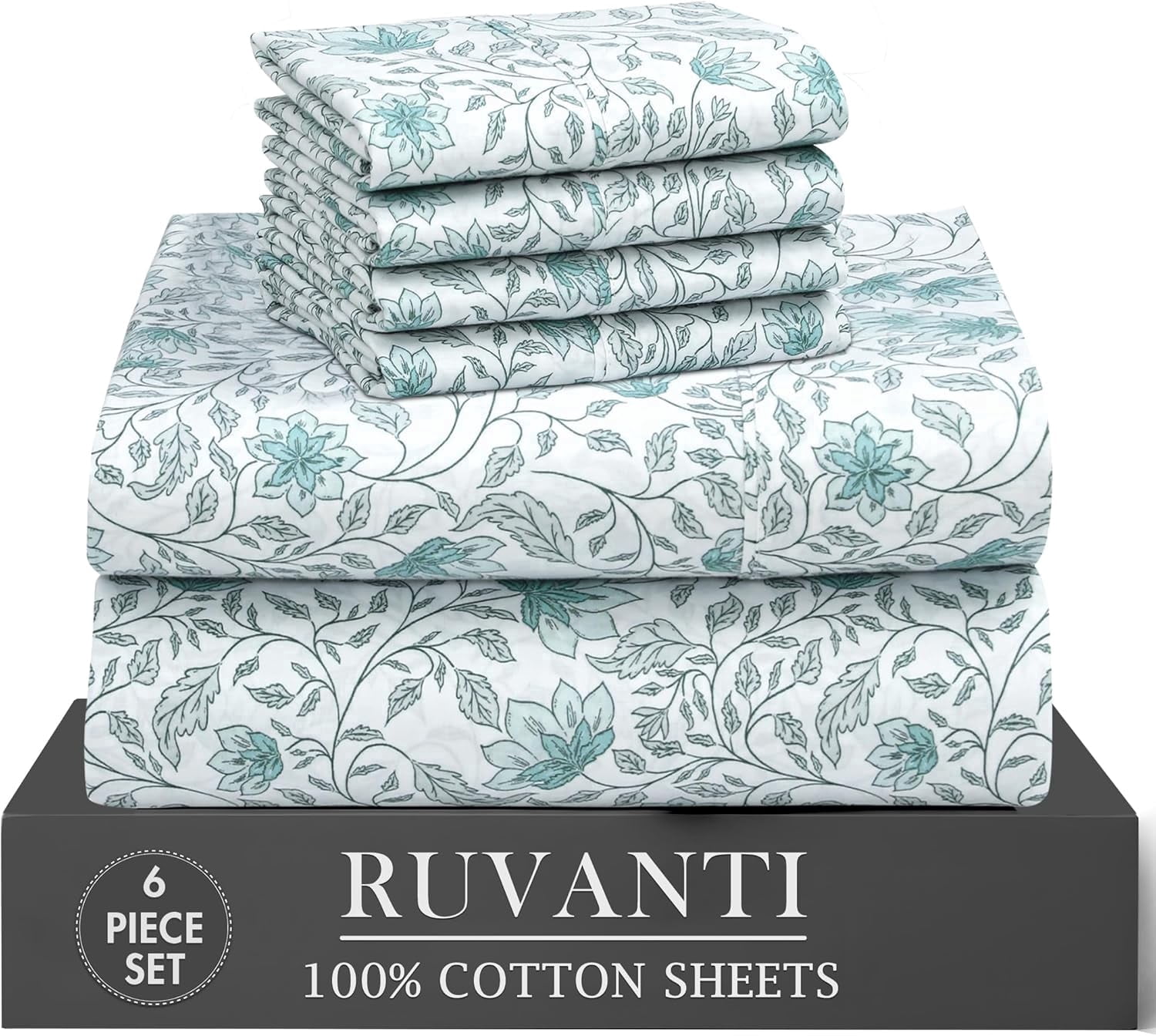 RUVANTI 6 Pcs Cotton Sheets - 100% Natural Cotton Soft, Lightweight ...