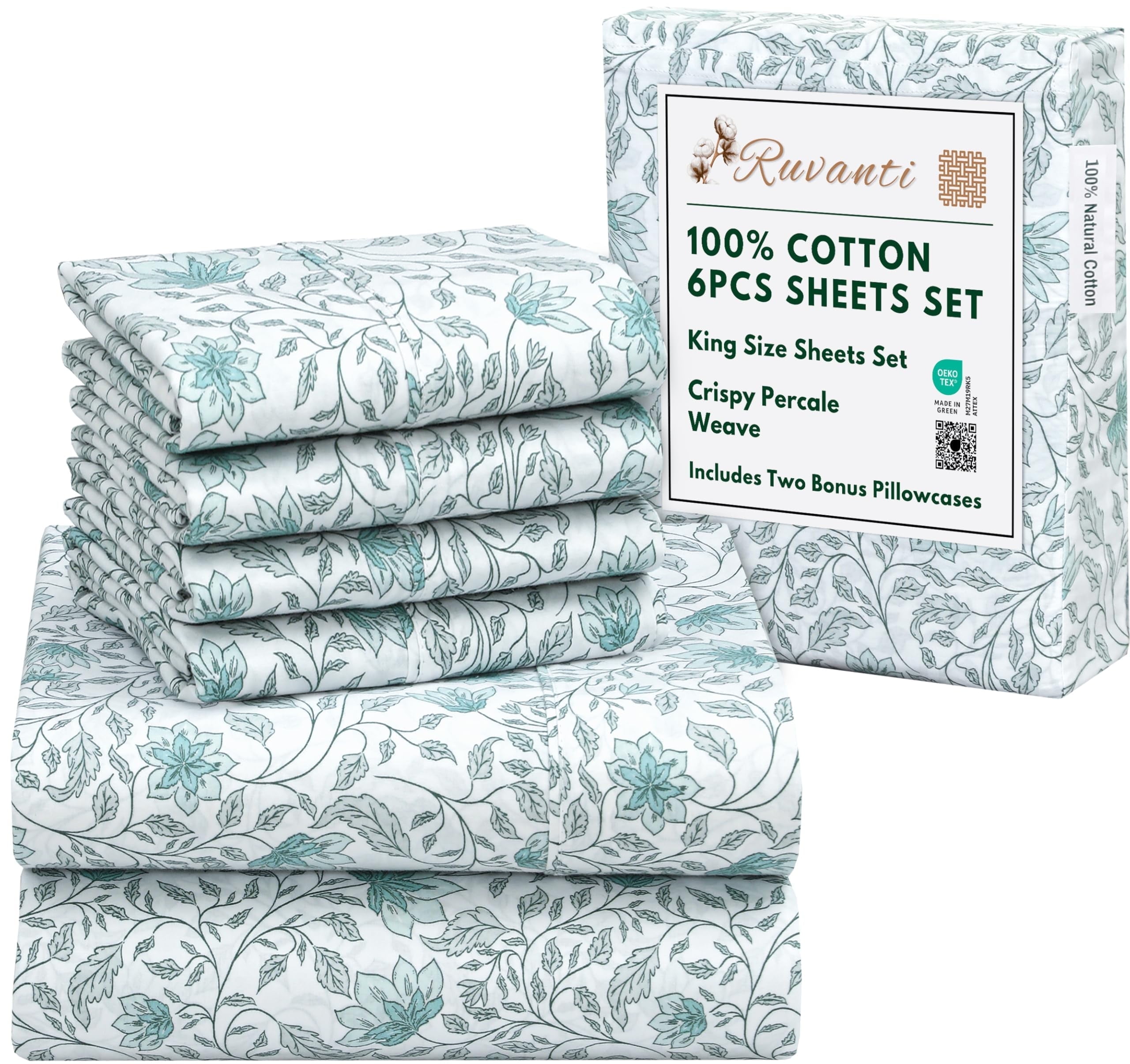 RUVANTI 6 Pcs Cotton Sheets - 100% Natural Cotton Soft, Lightweight ...