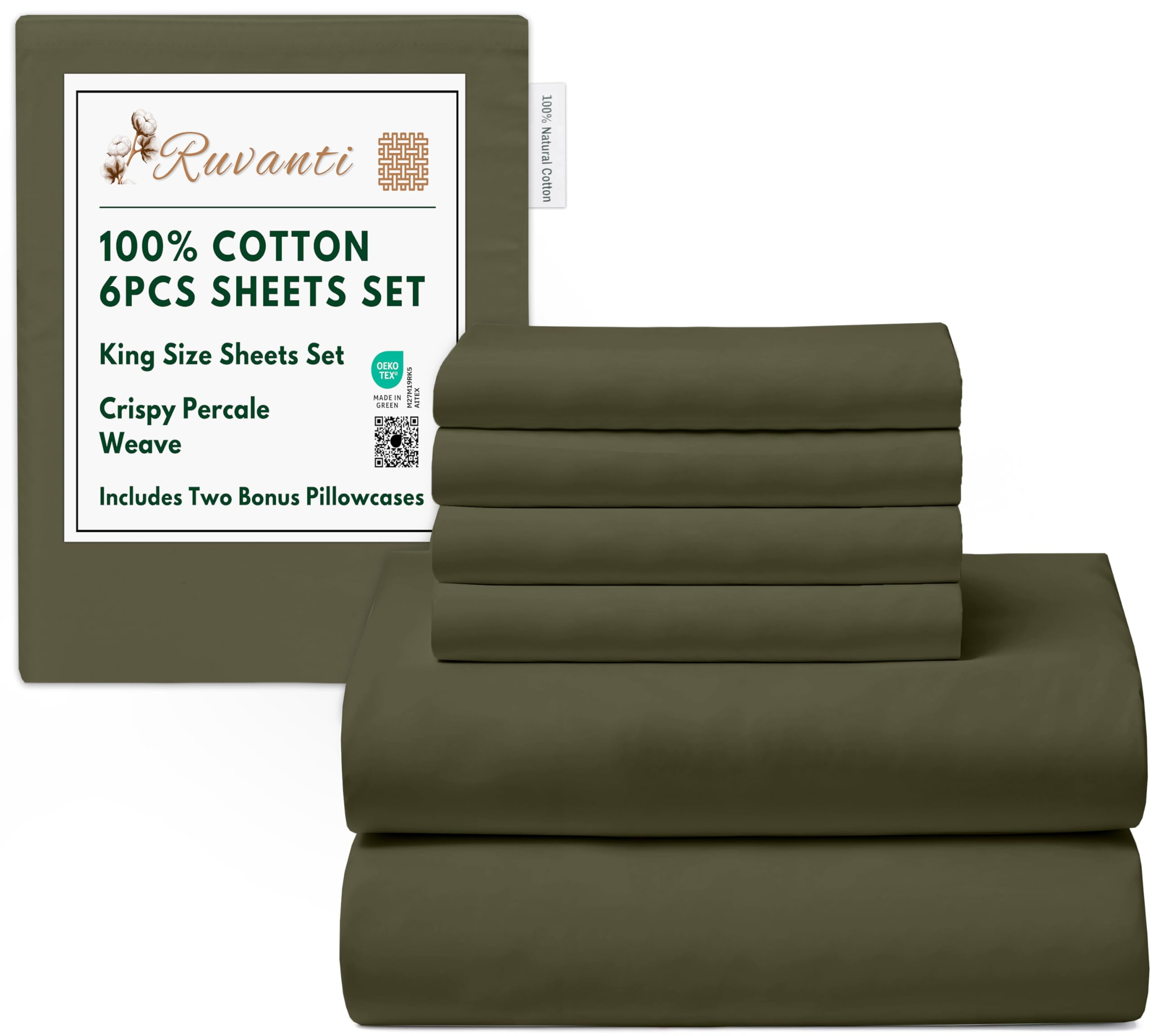 RUVANTI 6 Pcs Cotton Sheets - 100% Natural Cotton Soft, Lightweight ...