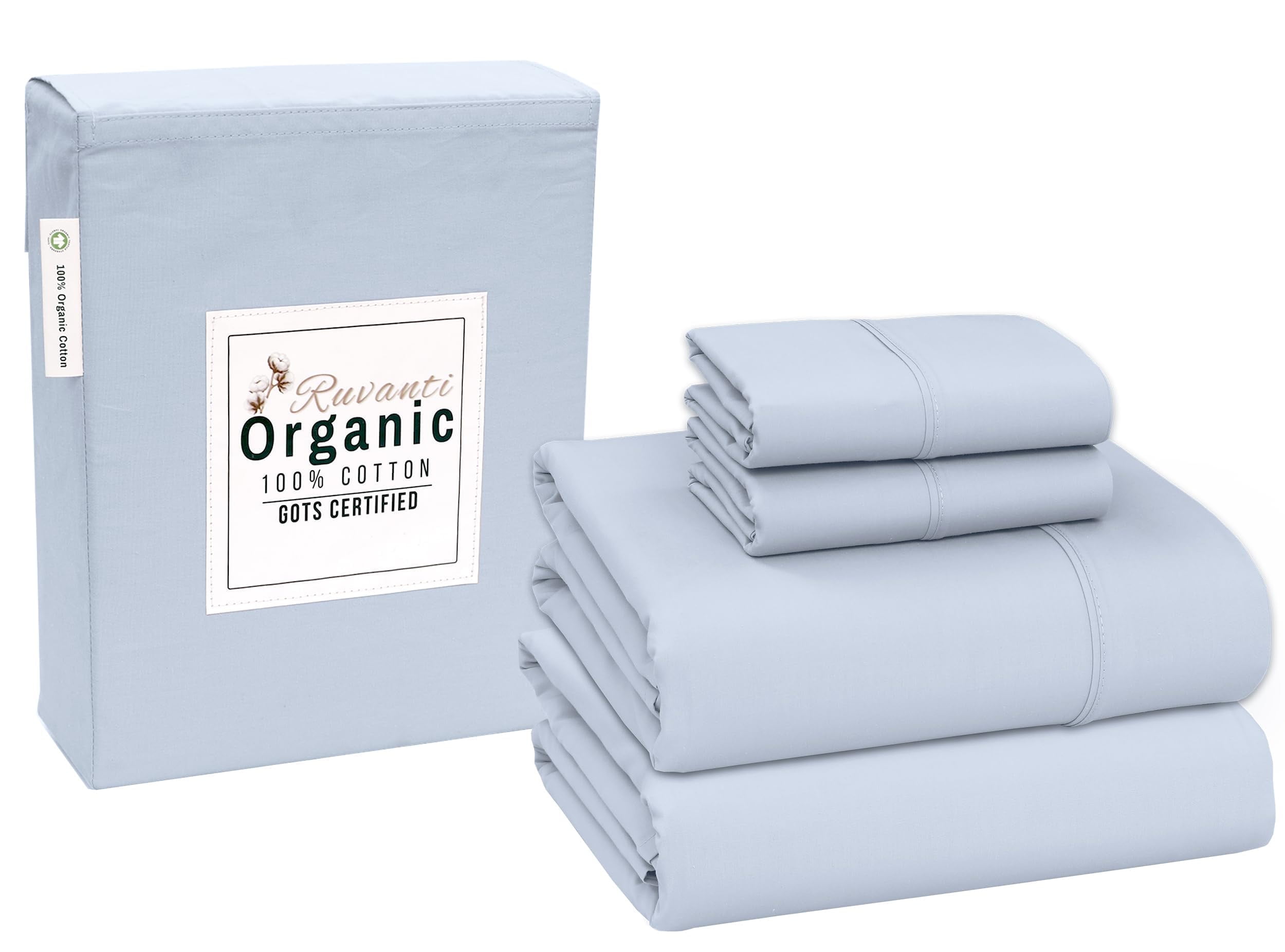 RUVANTI 100% Organic Cotton Full Size Bed Sheets, 4 PC Cotton Full Size ...
