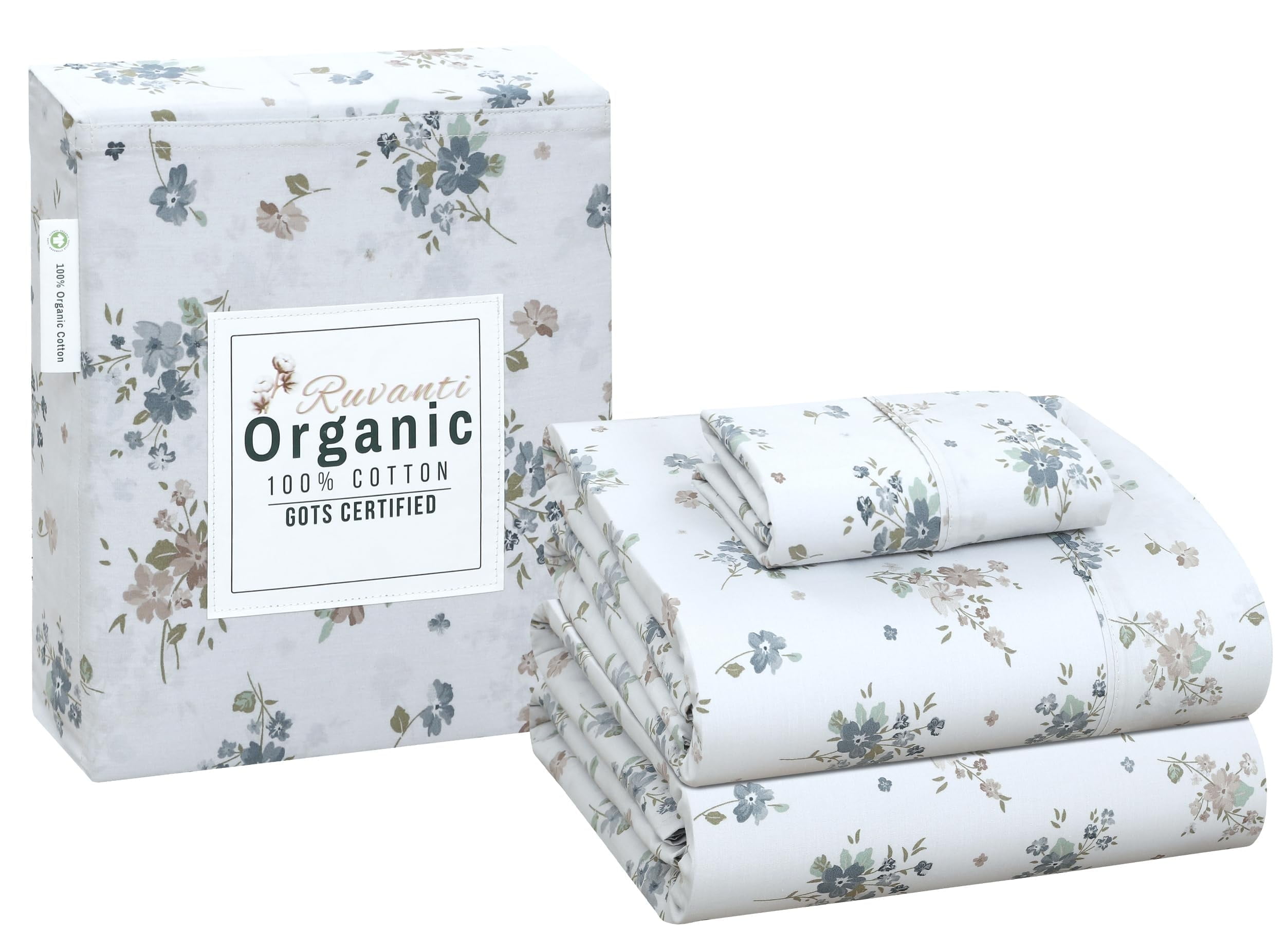RUVANTI 100% Organic Cotton Full Size Bed Sheets, 4 PC Cotton Full Size ...