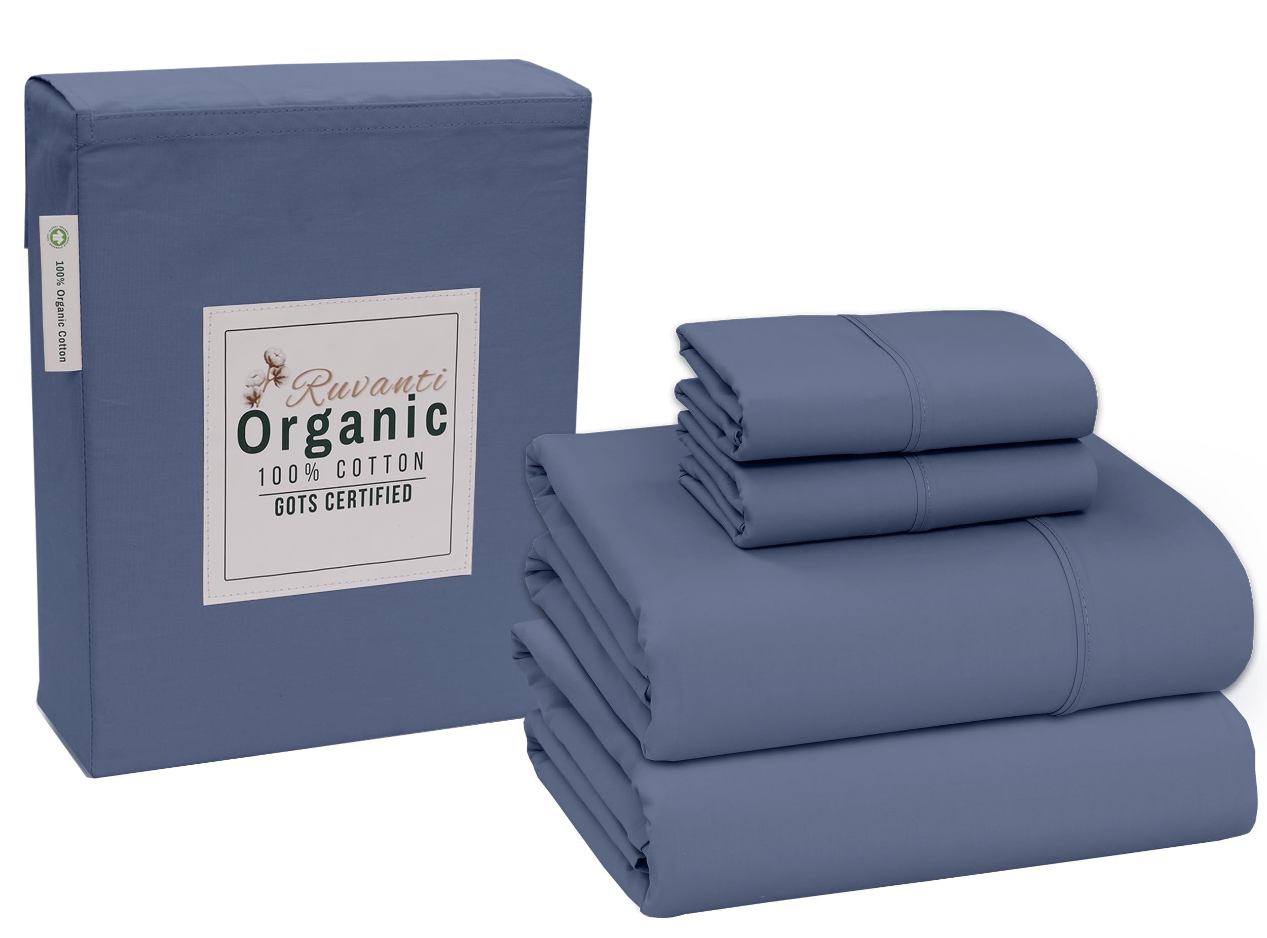 RUVANTI 100% Organic Cotton Sheets Queen Size Bed Set, 4 PC Cotton ...