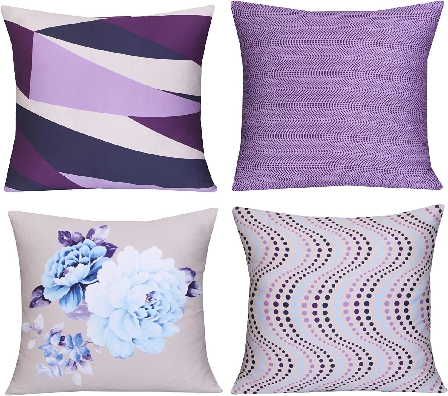 Ruvanti - 4 Pack 100% Cotton Fabric Throw Pillows, 18x18 Soft, Cozy Square Decorative Pillows ...