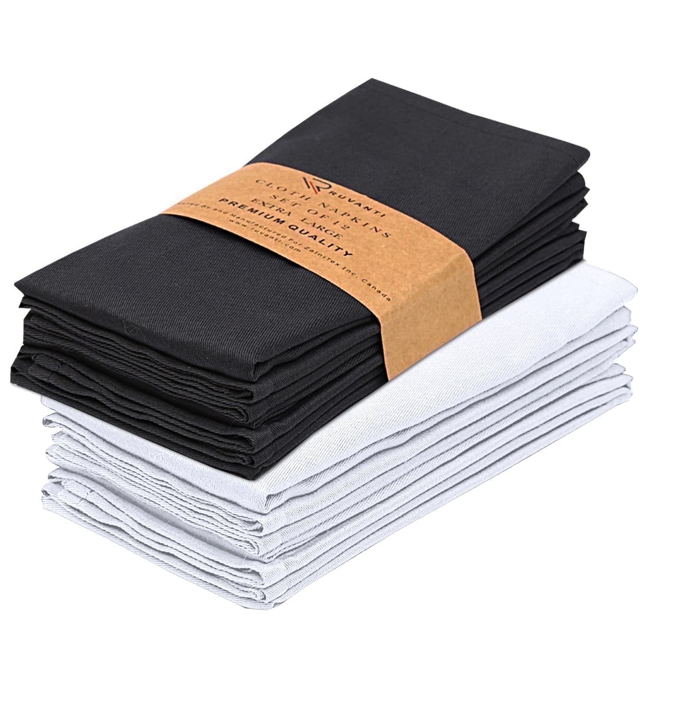 Ruvanti Black & White Cloth Napkins, Durable, Washable, 18x18 inches ...