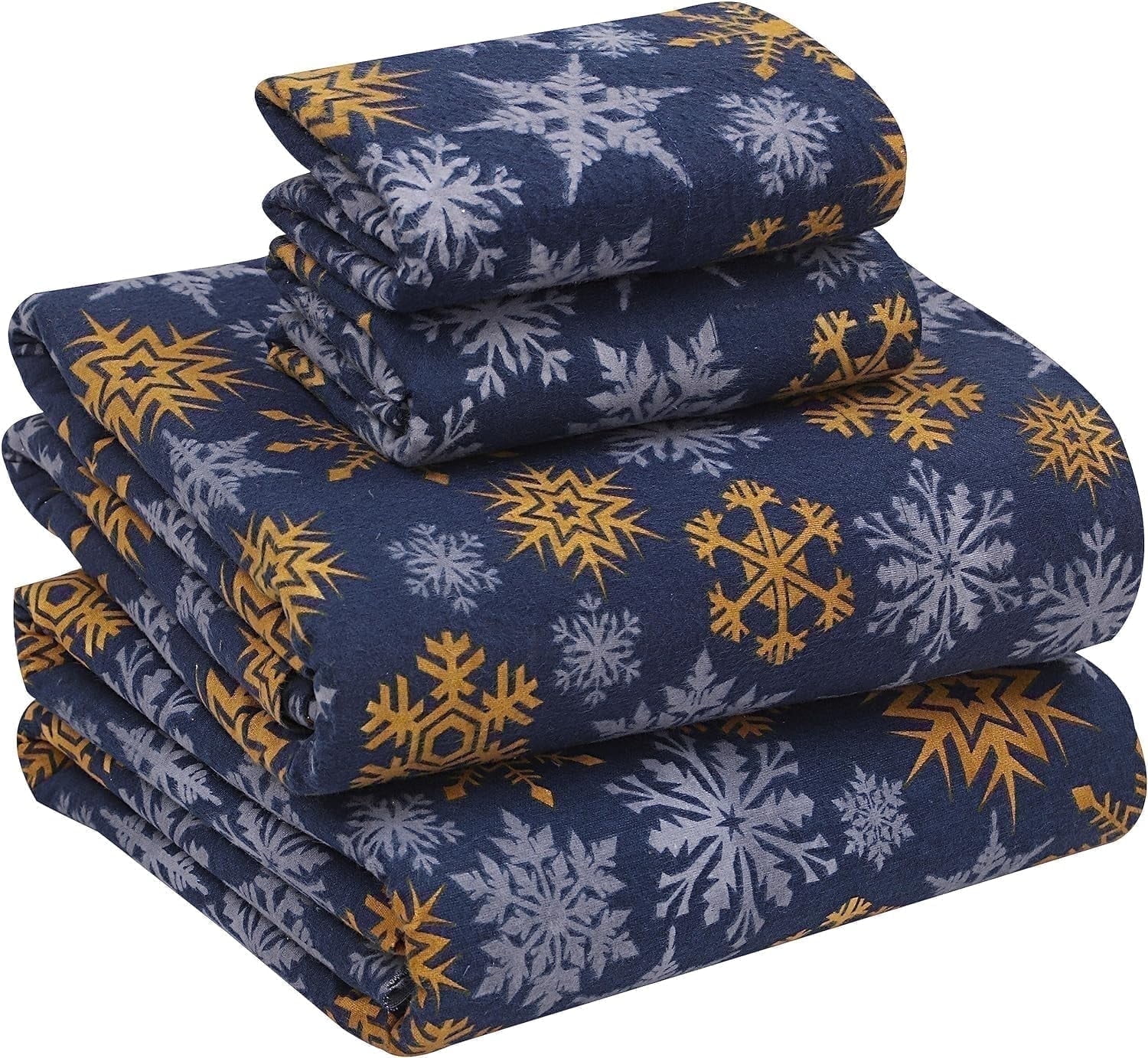 Ruvanti 100% Cotton 4pc Golden Snowflake Flannel Sheet Set, Moisture ...