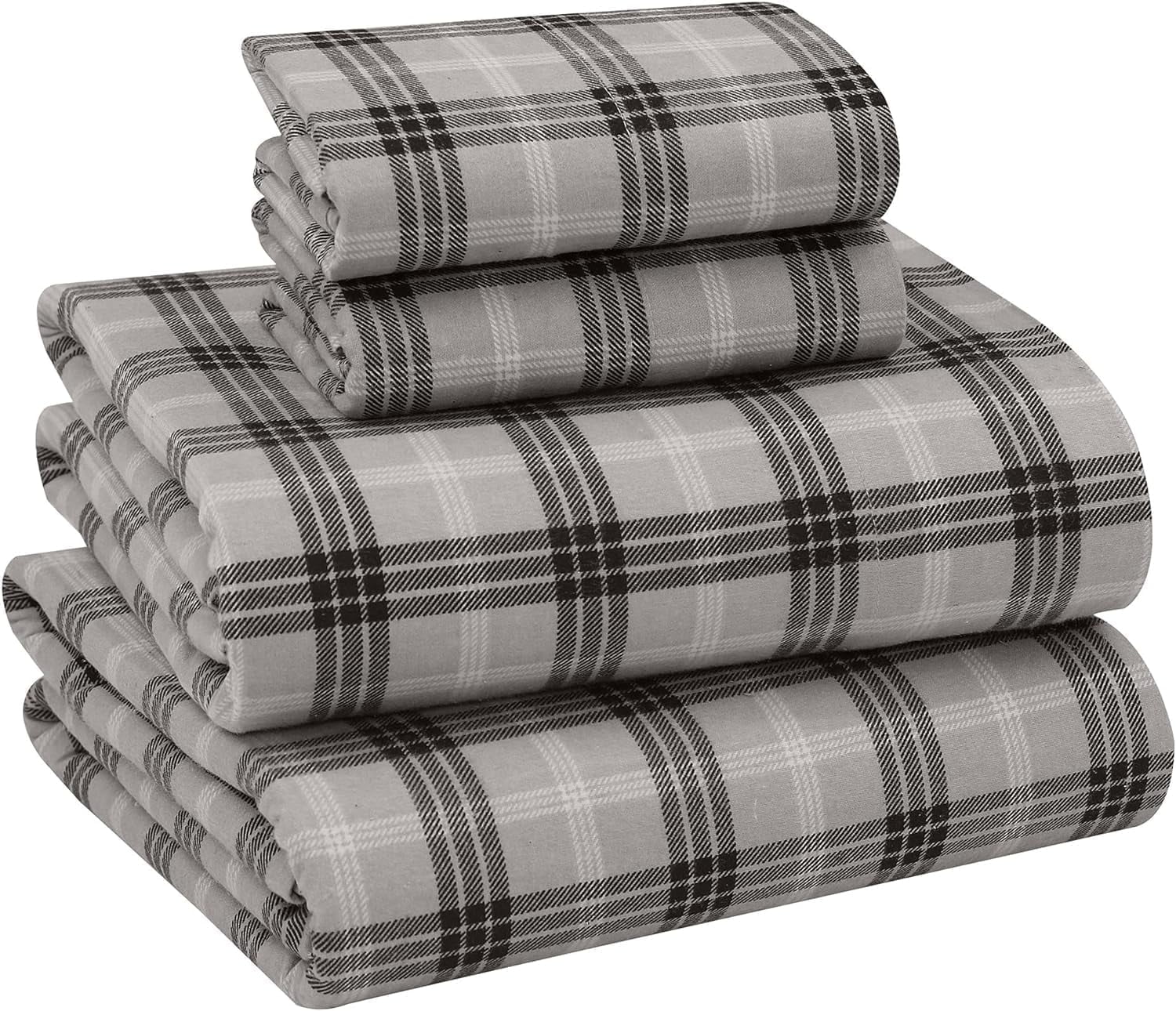Ruvanti Flannel Sheets - 100% Cotton, Dark Grey Plaid, Queen Size ...