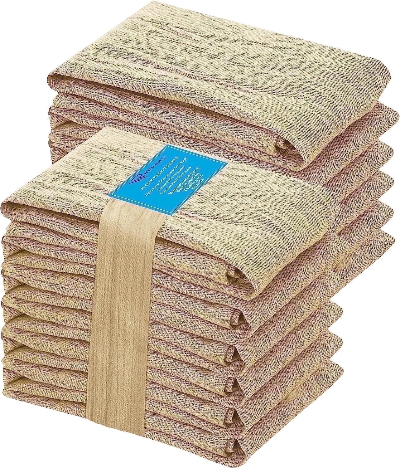 "Ruvanti 12 Pack, 28""x28"" Cotton Flour Sack Towels, Machine Washable ...