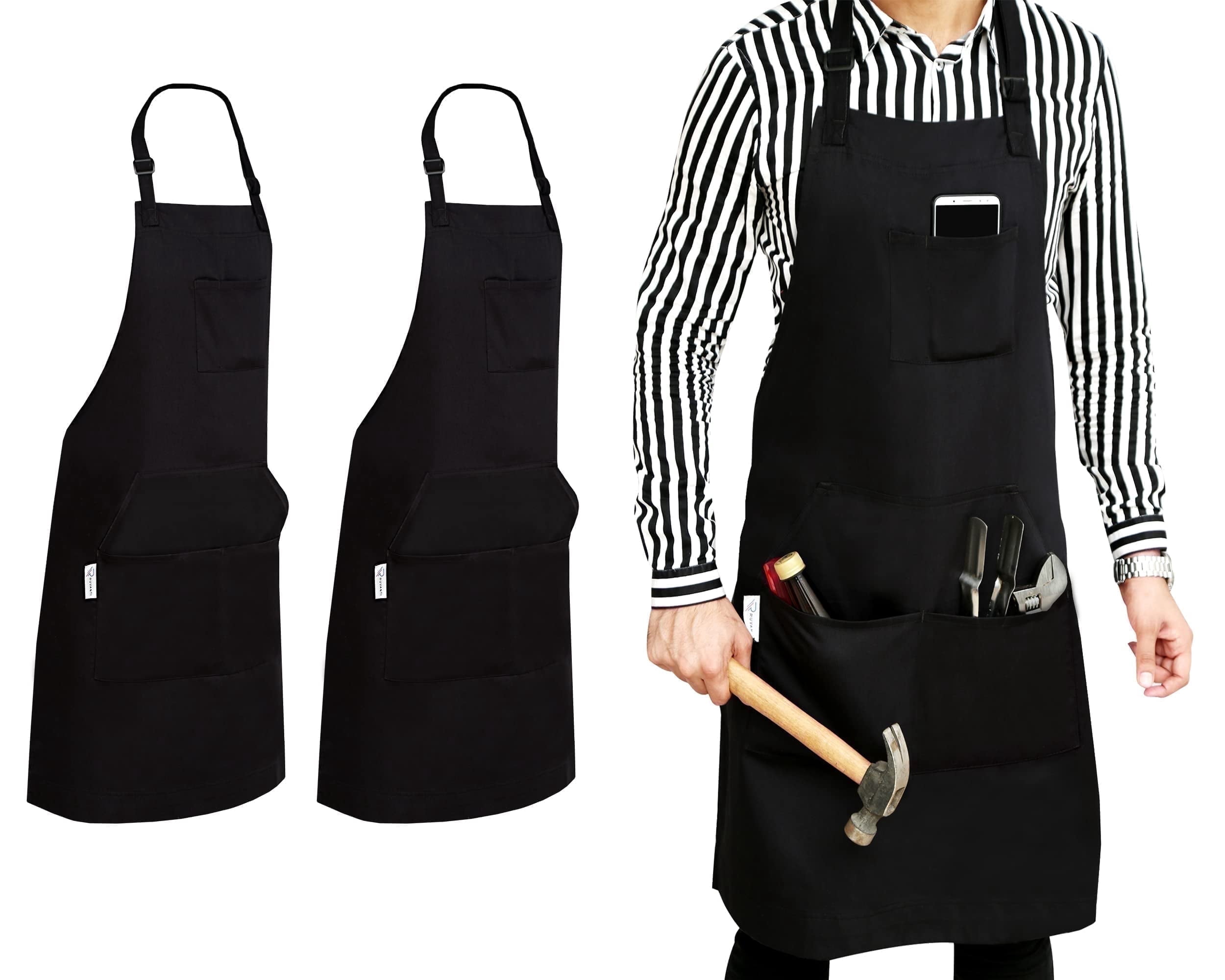 RUVANTI Work Aprons for Men/Women with Pockets – Adjustable up to XXL ...