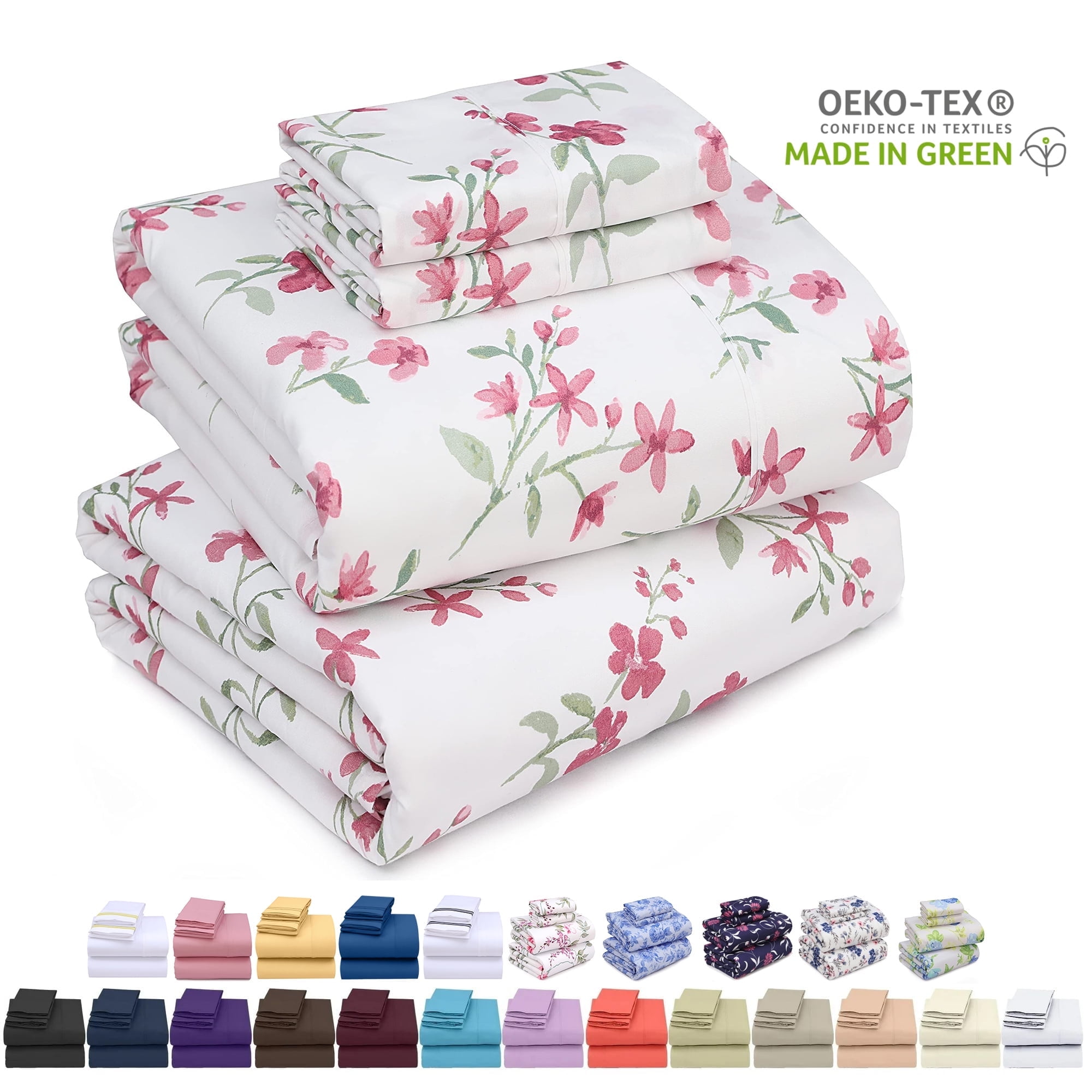 Ruvanti Queen Size Floral Printed Sheets Set - Silky Soft Microfiber ...