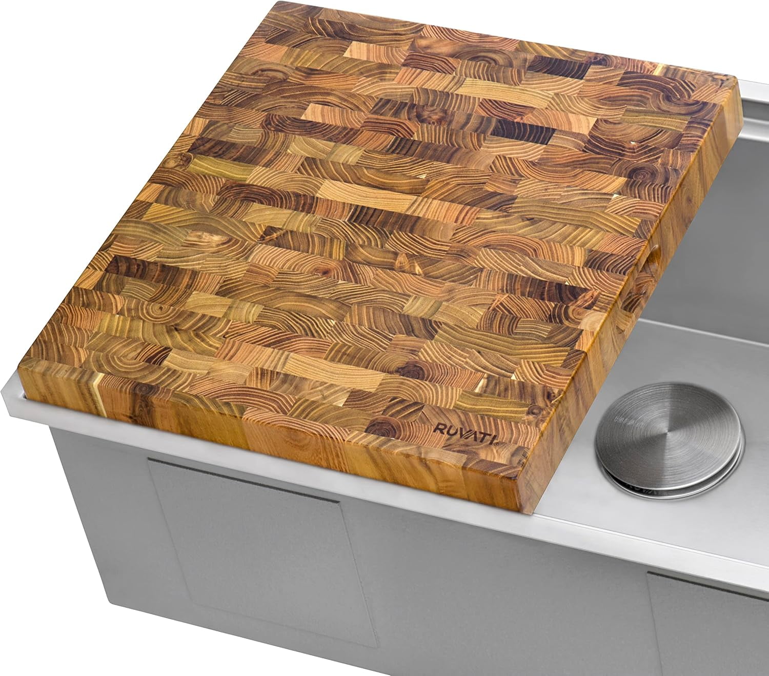 Ruvati 17 x 16 x 2 inch thick End-Grain Teak Butcher Block Solid Wood ...