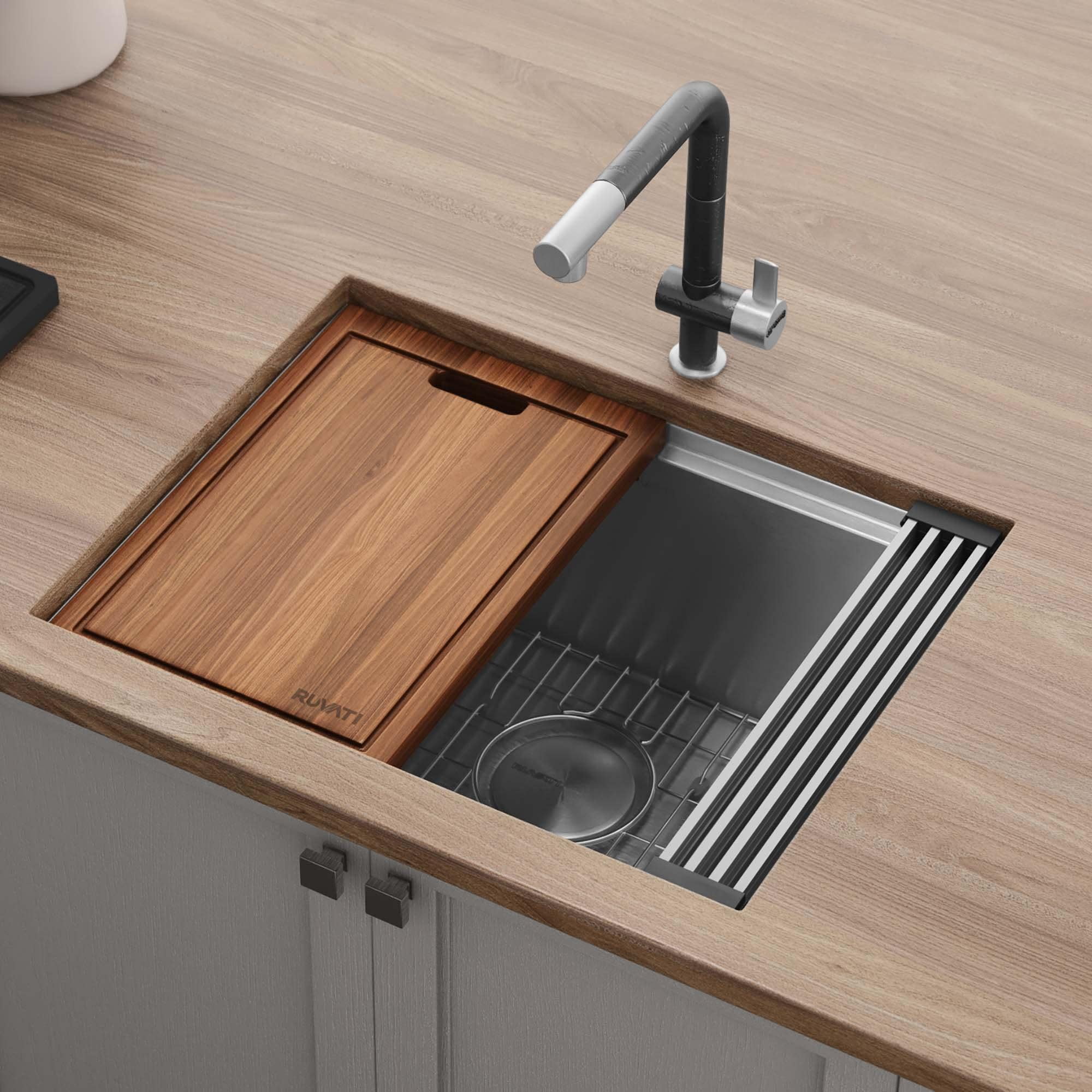 Ruvati USA RVH8324 24 in. Workstation Rounded Corners Undermount Ledge ...