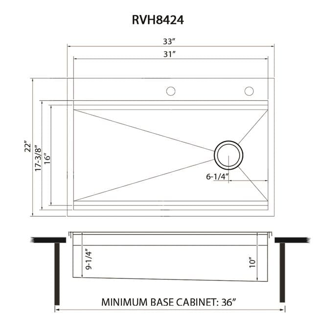 Ruvati USA RVH8424 33 in. Workstation Two-Tiered Ledge Drop-in Topmount ...