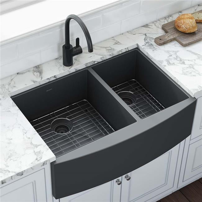 Ruvati USA RVH9742BL 33 in. Stainless Steel 60-40 Double Bowl Apron ...