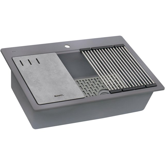 Ruvati 33-inch Workstation Drop-in Topmount Kitchen Sink Urban Gray ...