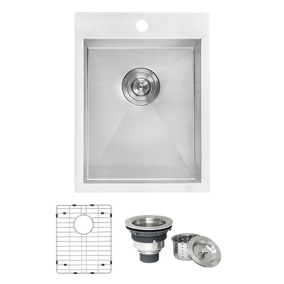 15 inch Topmount Kitchen Sink, 15x15" Single Bowl Drop In Stainless 16 ...