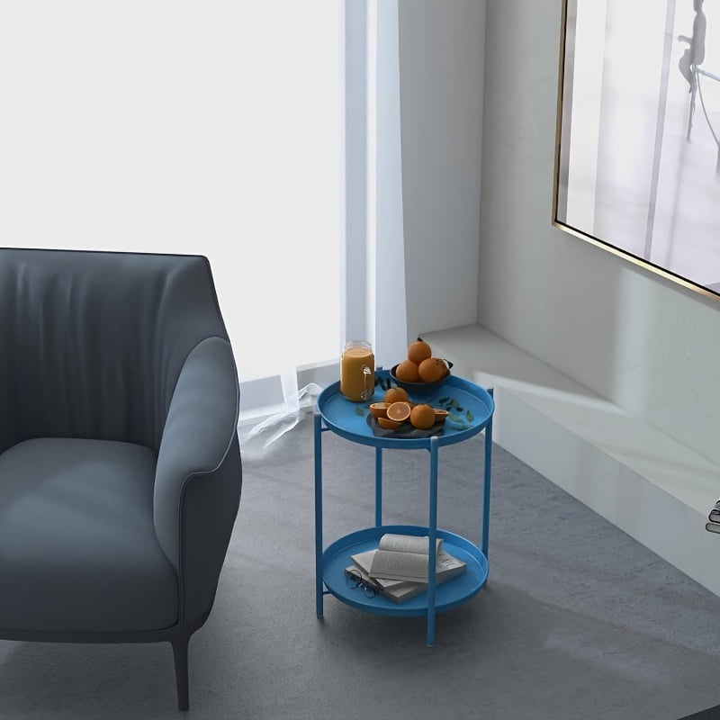 Ruvellia 2-Tier Round Metal Side Table with Removable Tray, Portable ...